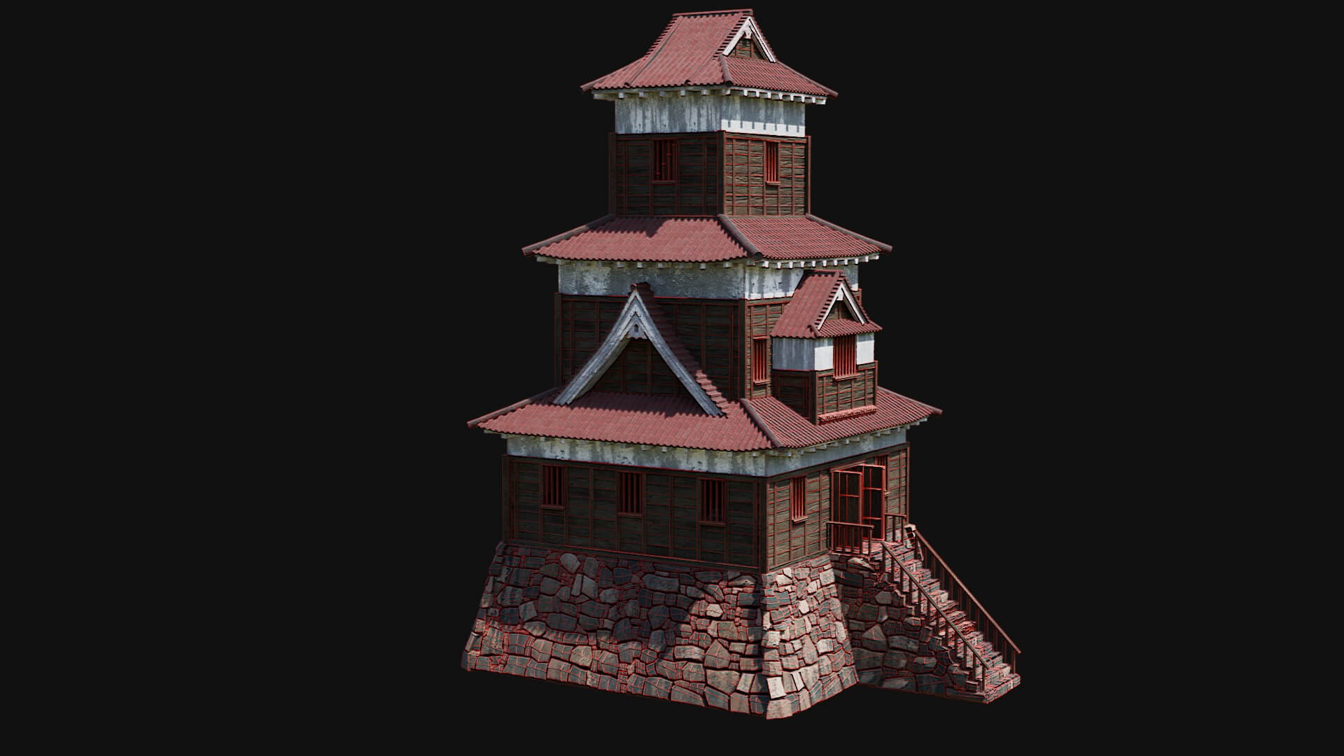 Japanese Fortress Feudal Watchtower Collection - 3D Model by Enterables