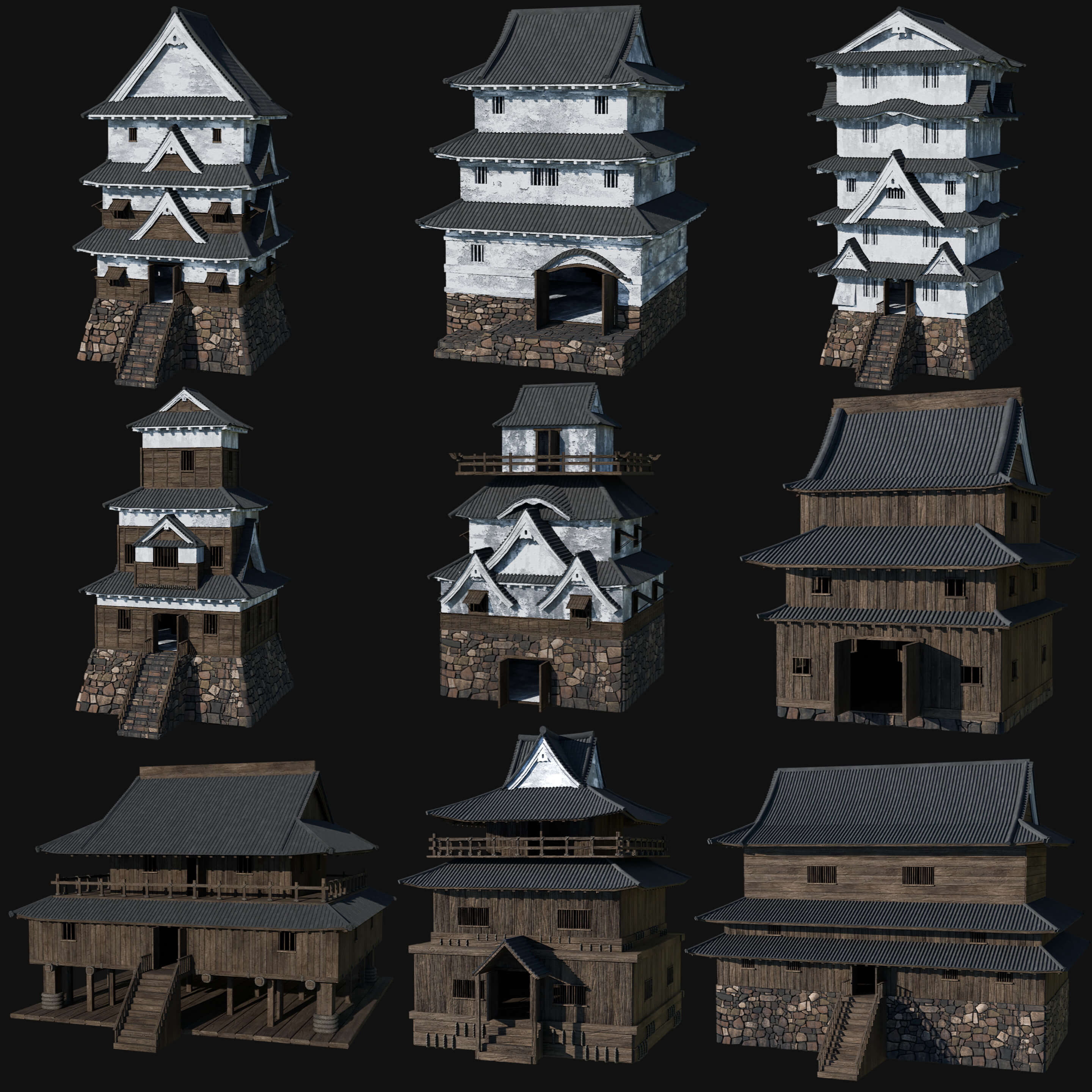Japanese Fortress Feudal Watchtower Collection - 3D Model by Enterables