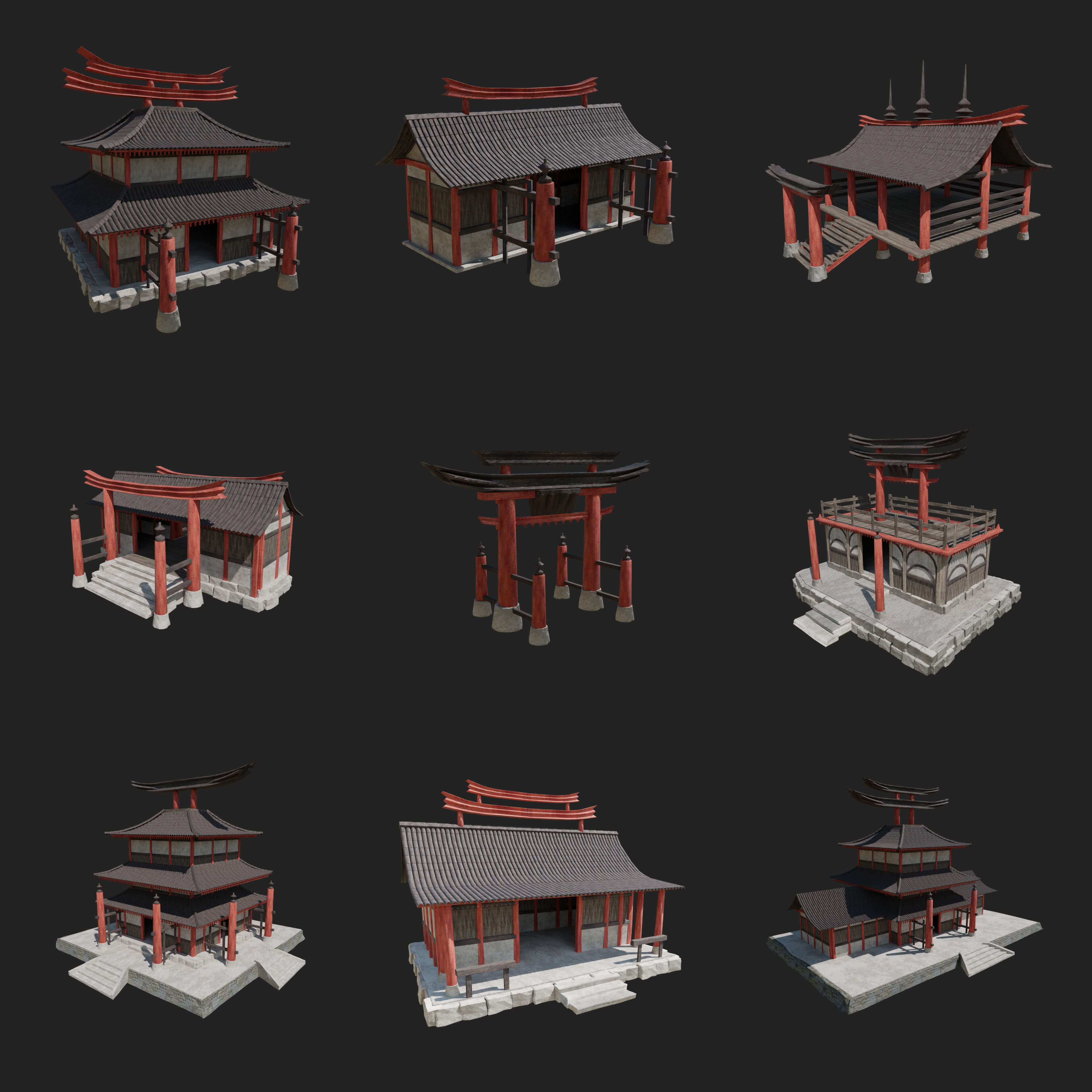 Japanese Temple Structures Collection - 3D Model by Enterables