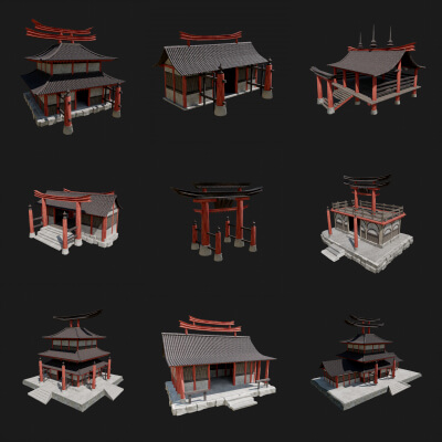 Japanese Temple Structures Collection - 3D Model by Enterables
