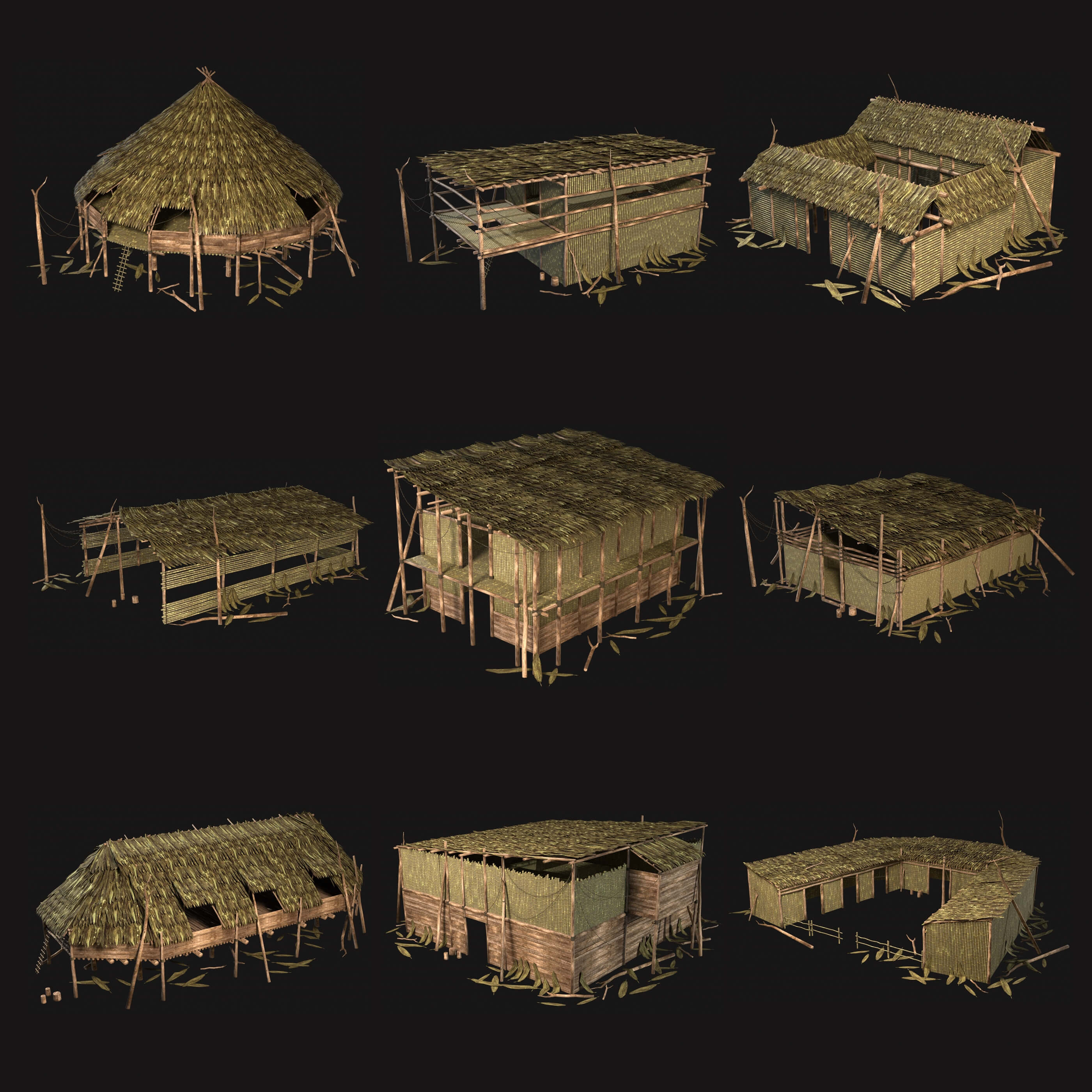 Jungle Swamp Building Hut Shelter Collection - 3D Model by Enterables