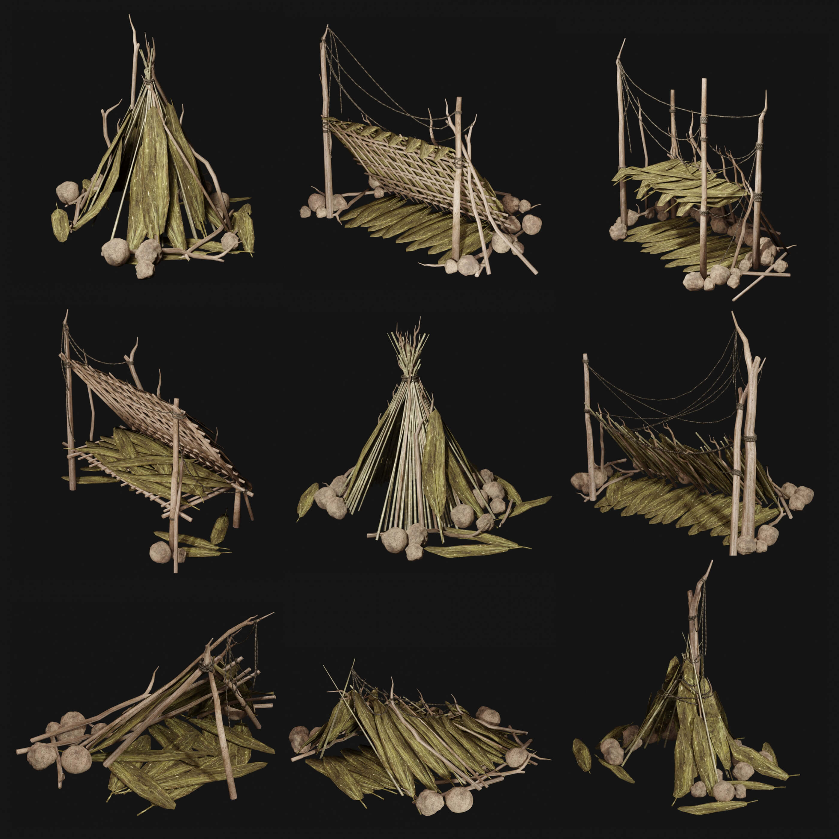 Jungle Swamp Shelter Tent Collection - 3D Model by Enterables