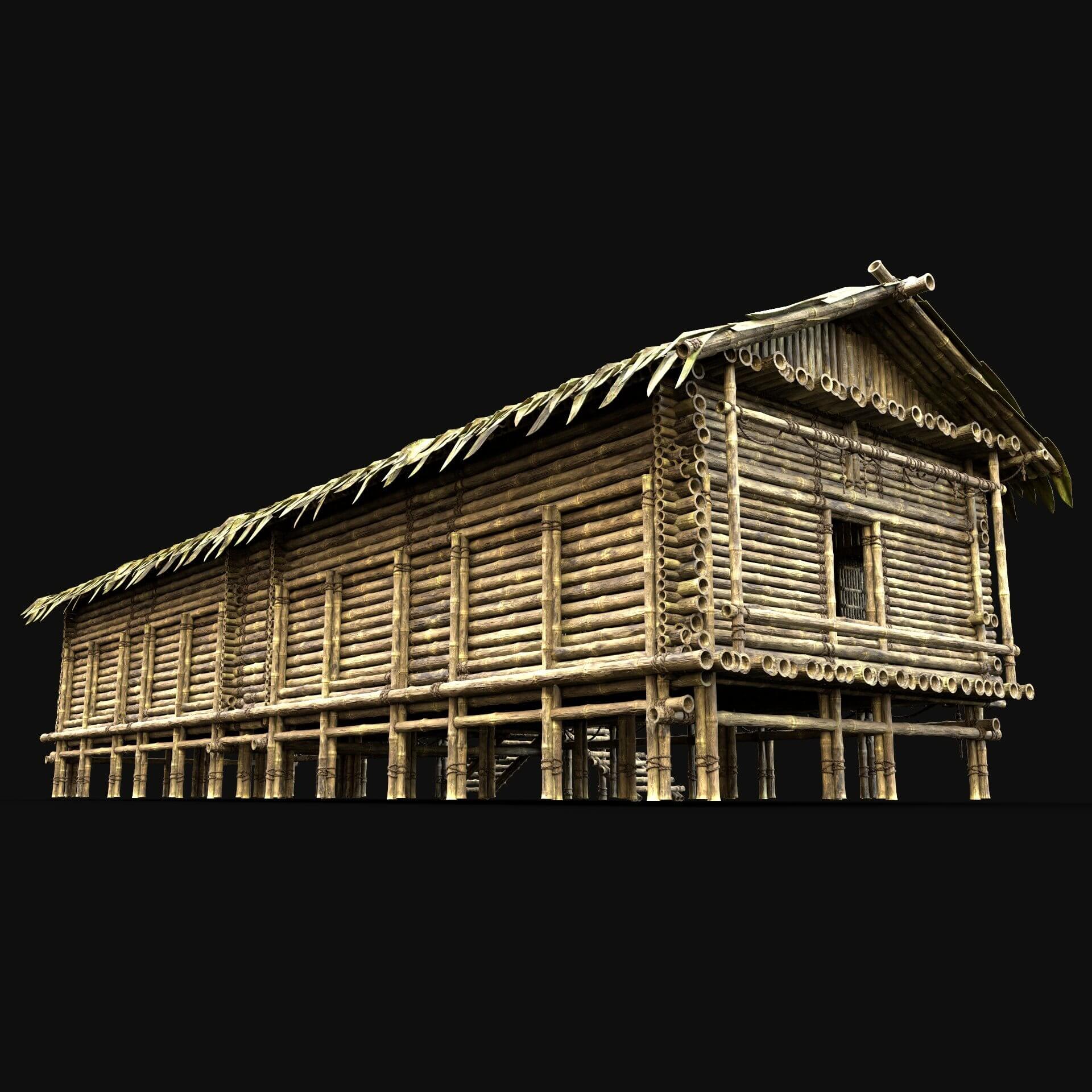 Long Bamboo Jungle House - 3D Model by Enterables