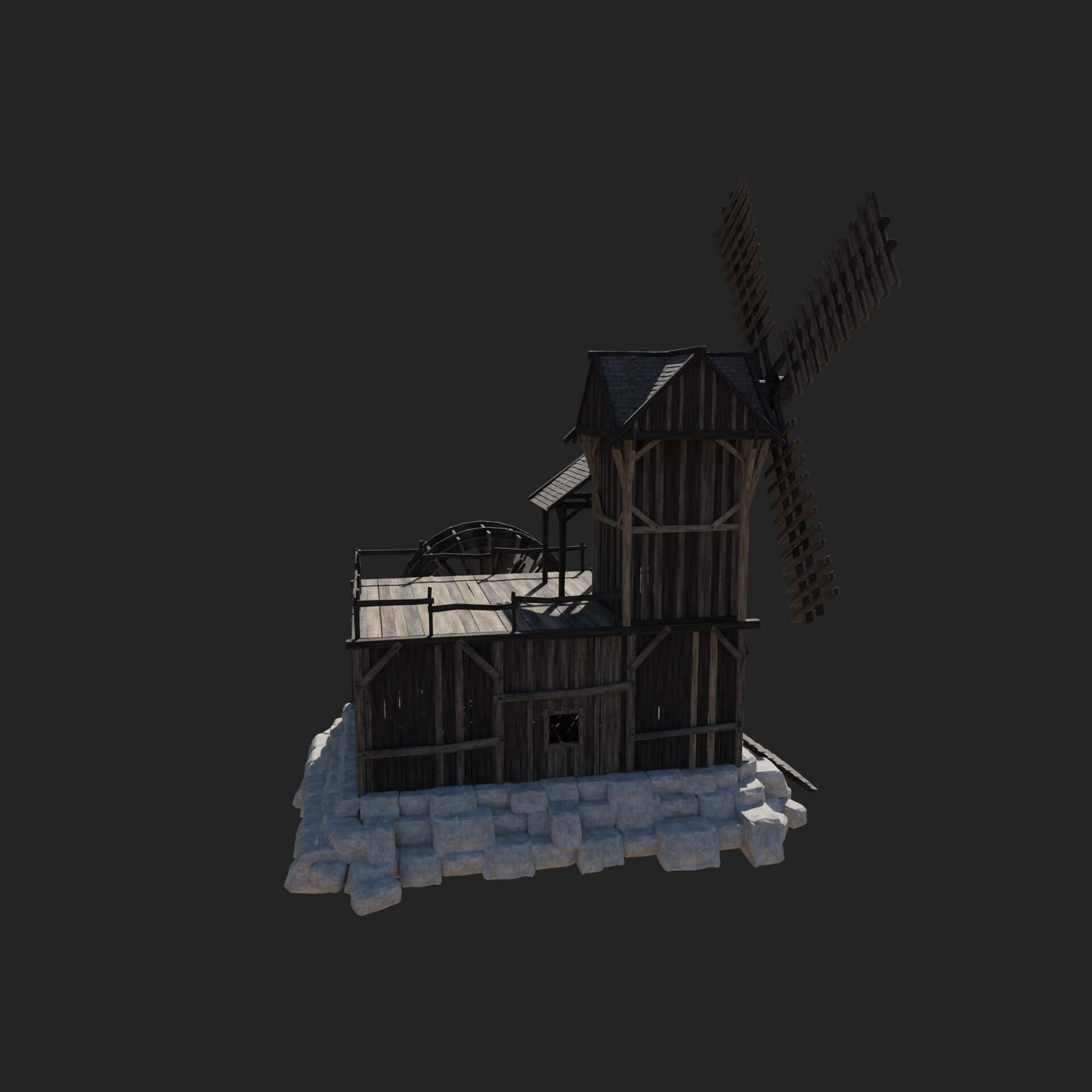 Medieval Mill Windmill Watermill Collection - 3D Model by Enterables