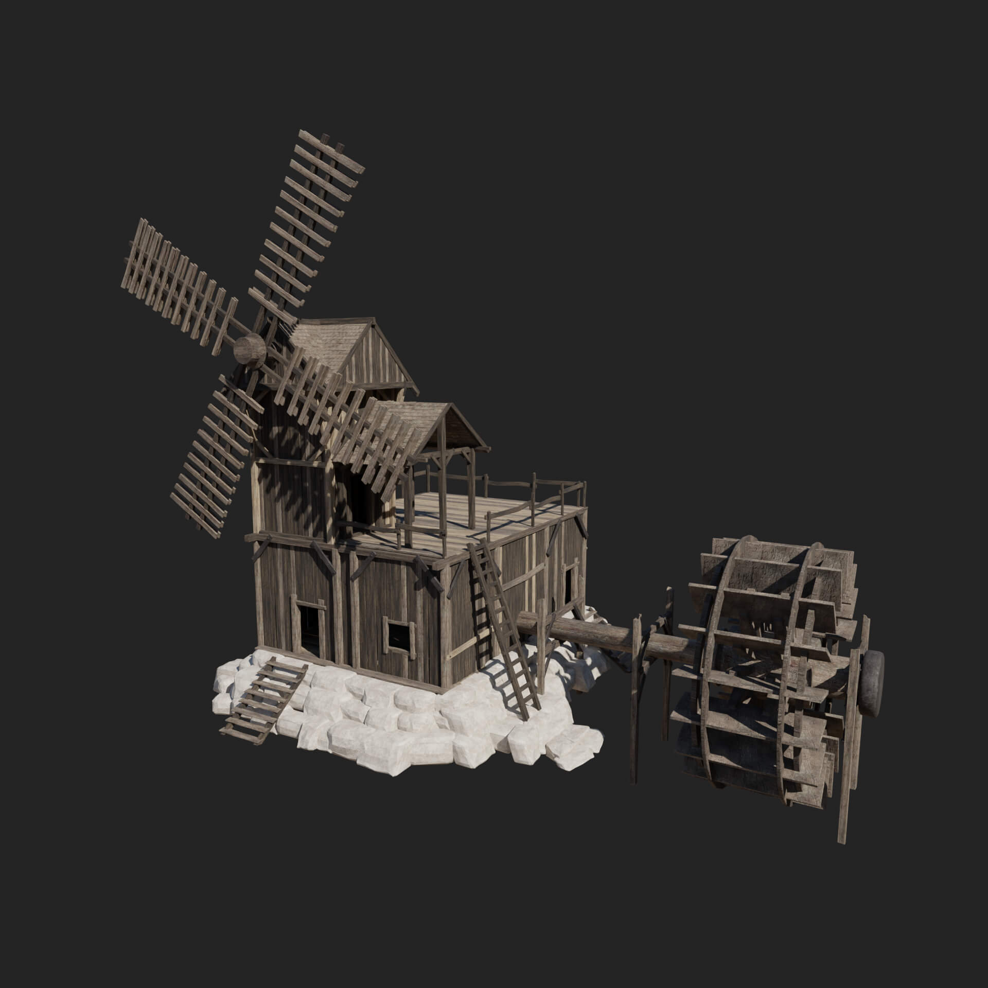 Medieval Mill Windmill Watermill Collection - 3D Model by Enterables