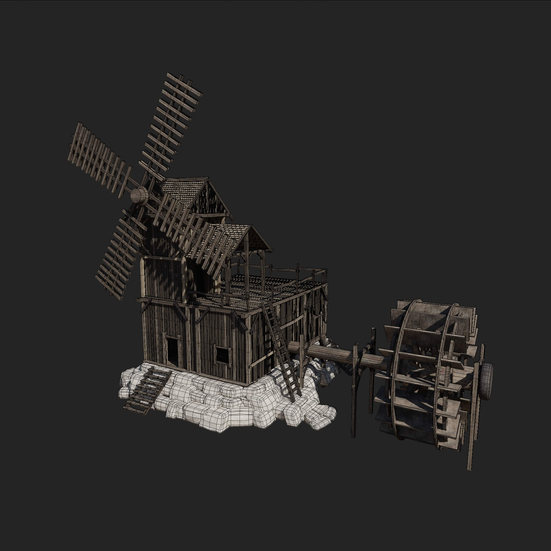 Medieval Mill Windmill Watermill Collection - 3D Model by Enterables