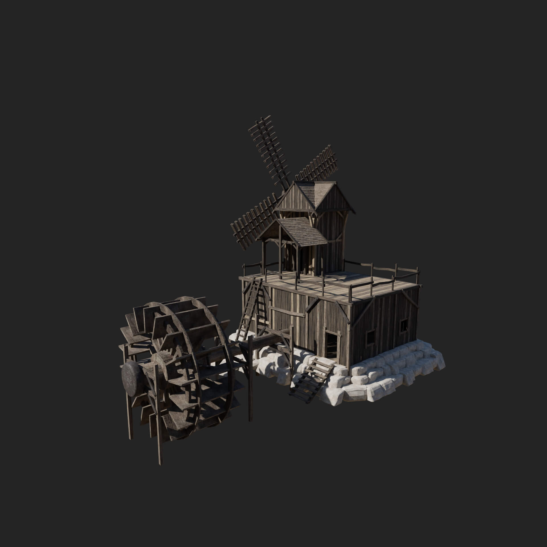 Medieval Mill Windmill Watermill Collection - 3D Model by Enterables