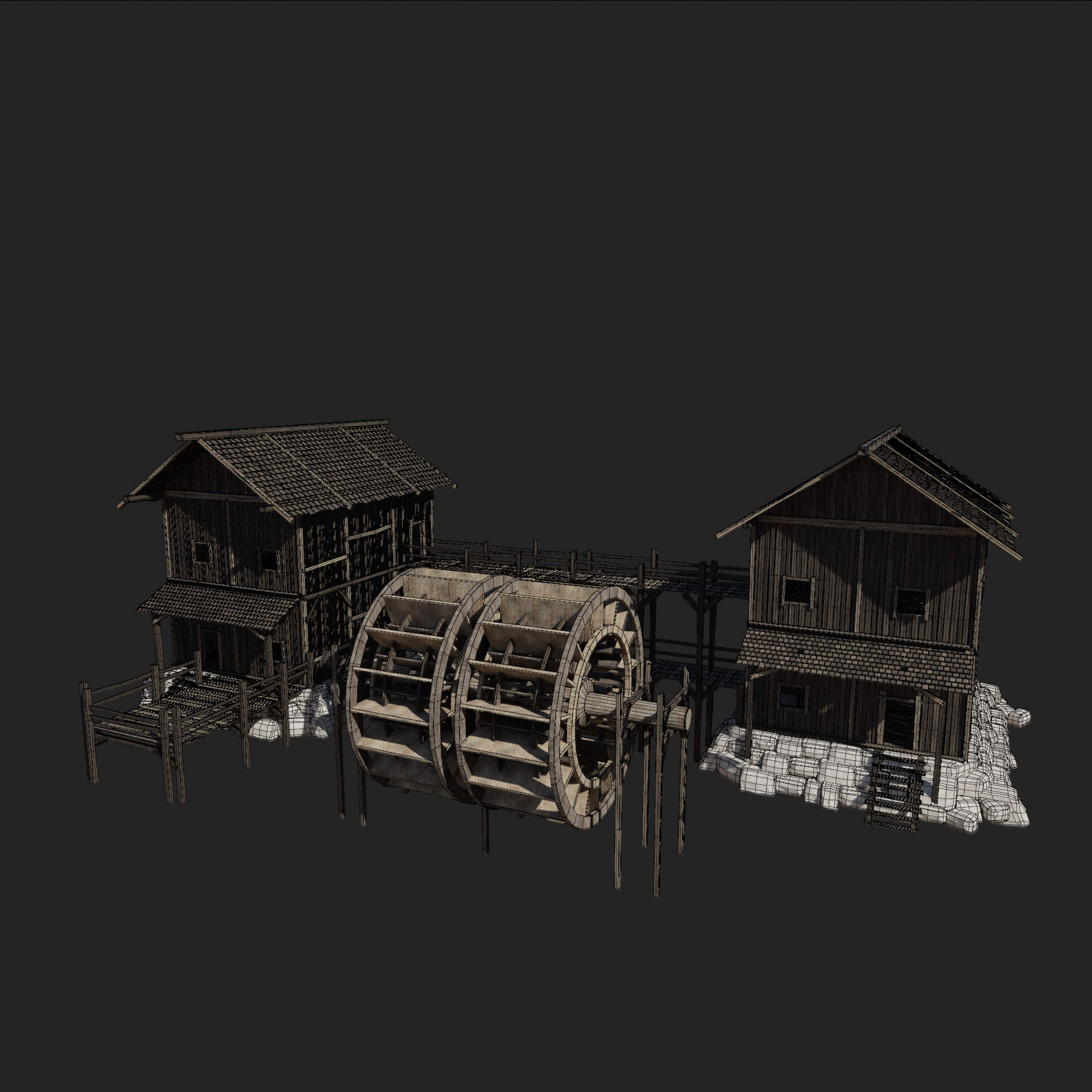 Medieval Mill Windmill Watermill Collection - 3D Model by Enterables