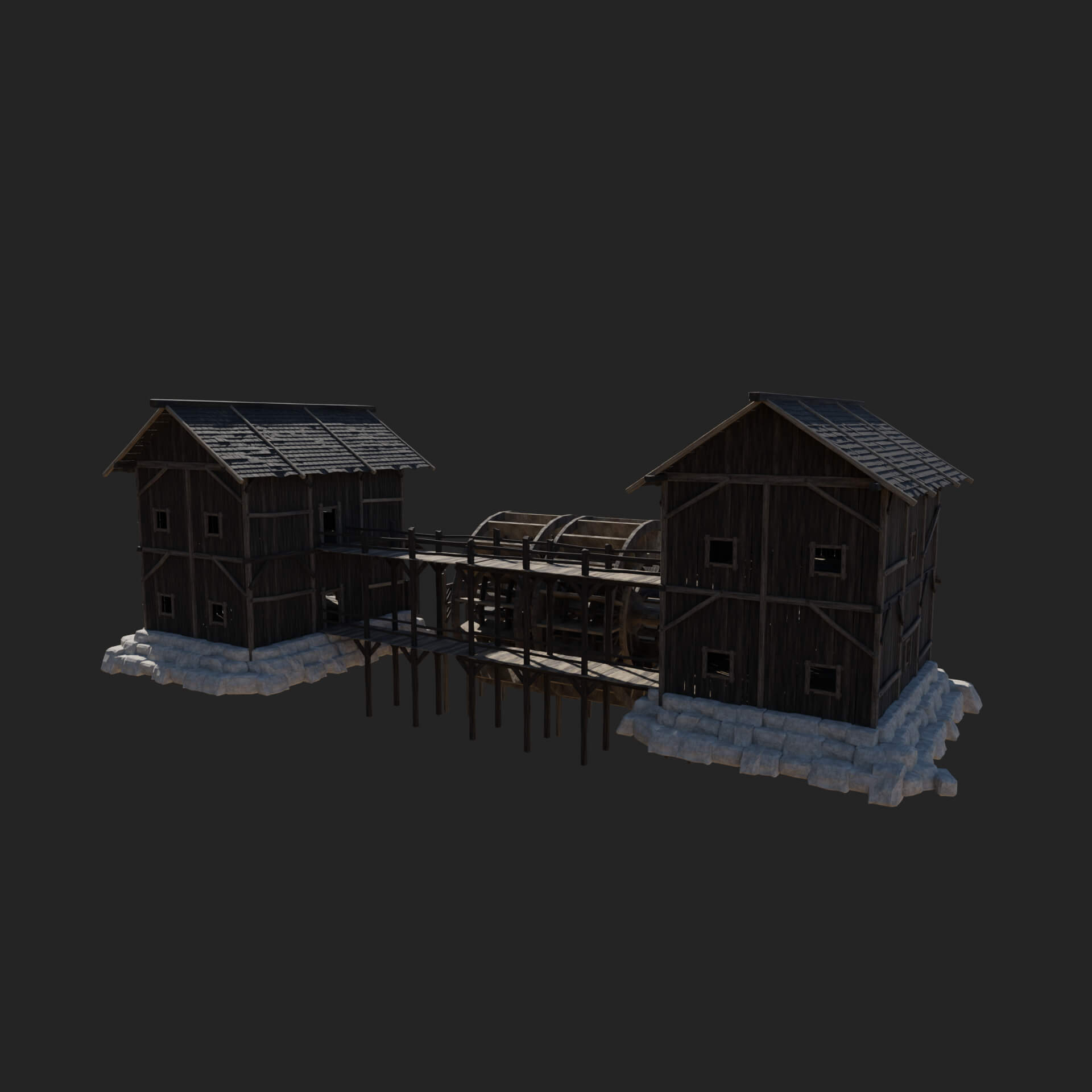 Medieval Mill Windmill Watermill Collection - 3D Model by Enterables