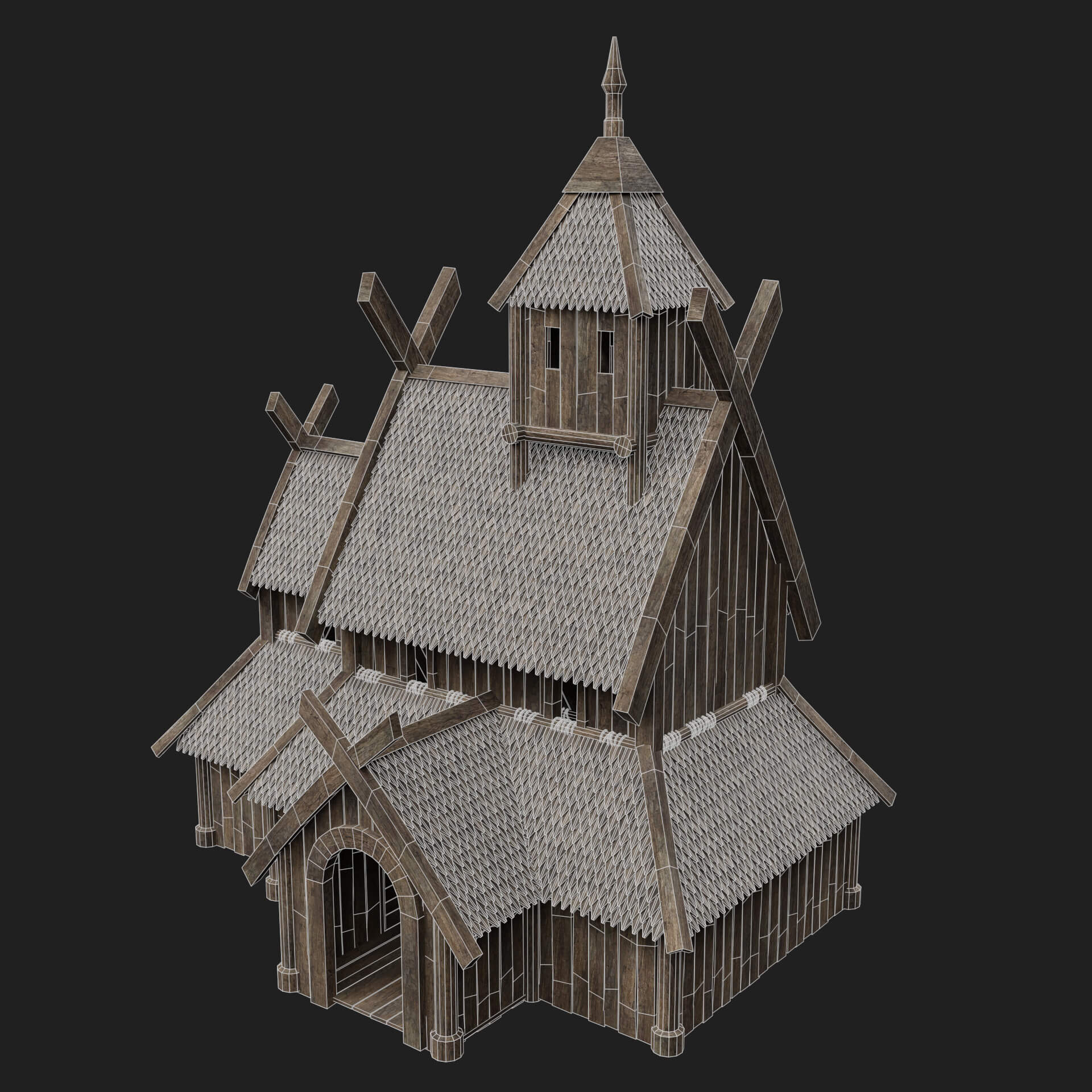 Medieval Wooden Viking Gothic Church Collection - 3D Model by Enterables