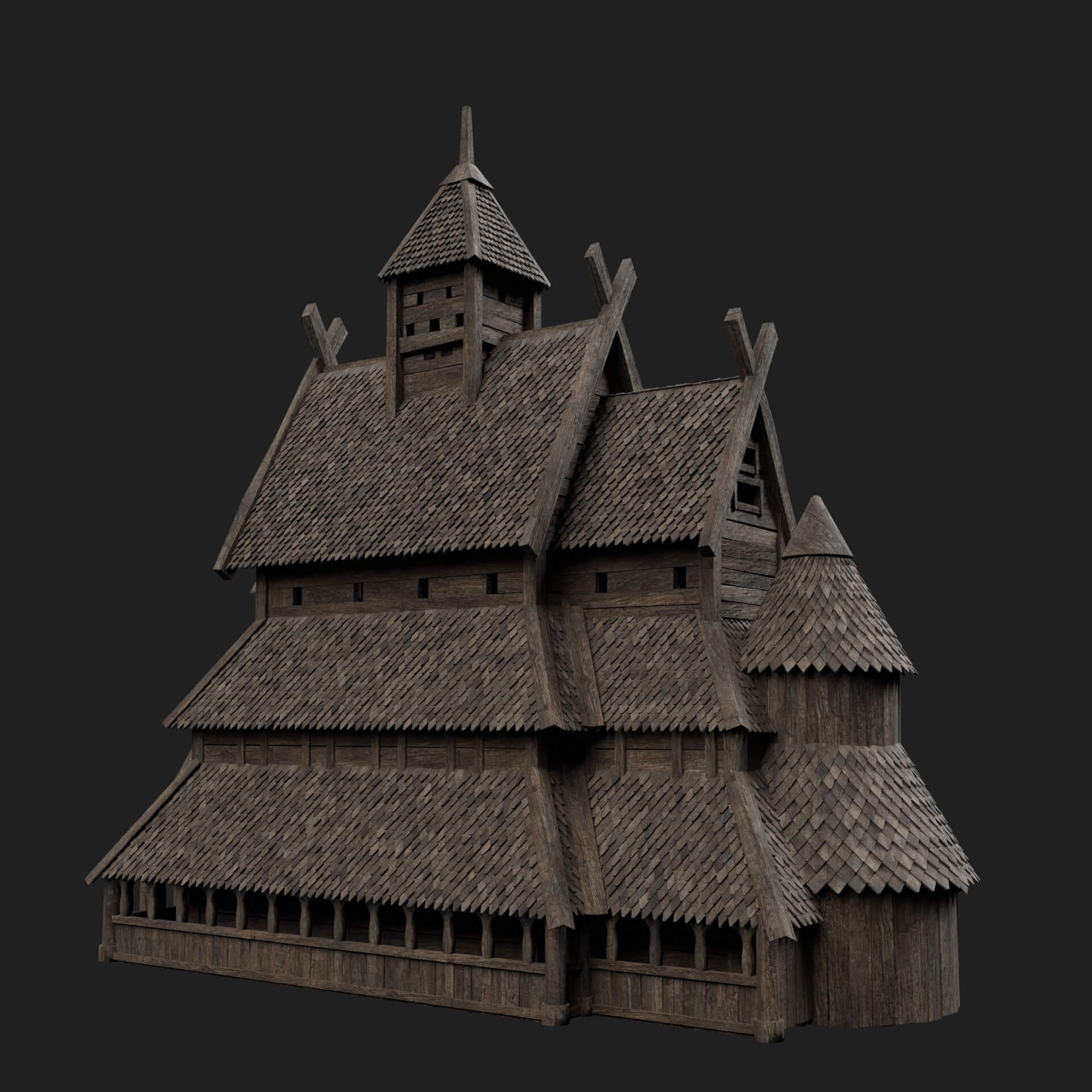 Medieval Wooden Viking Gothic Church Collection - 3D Model by Enterables