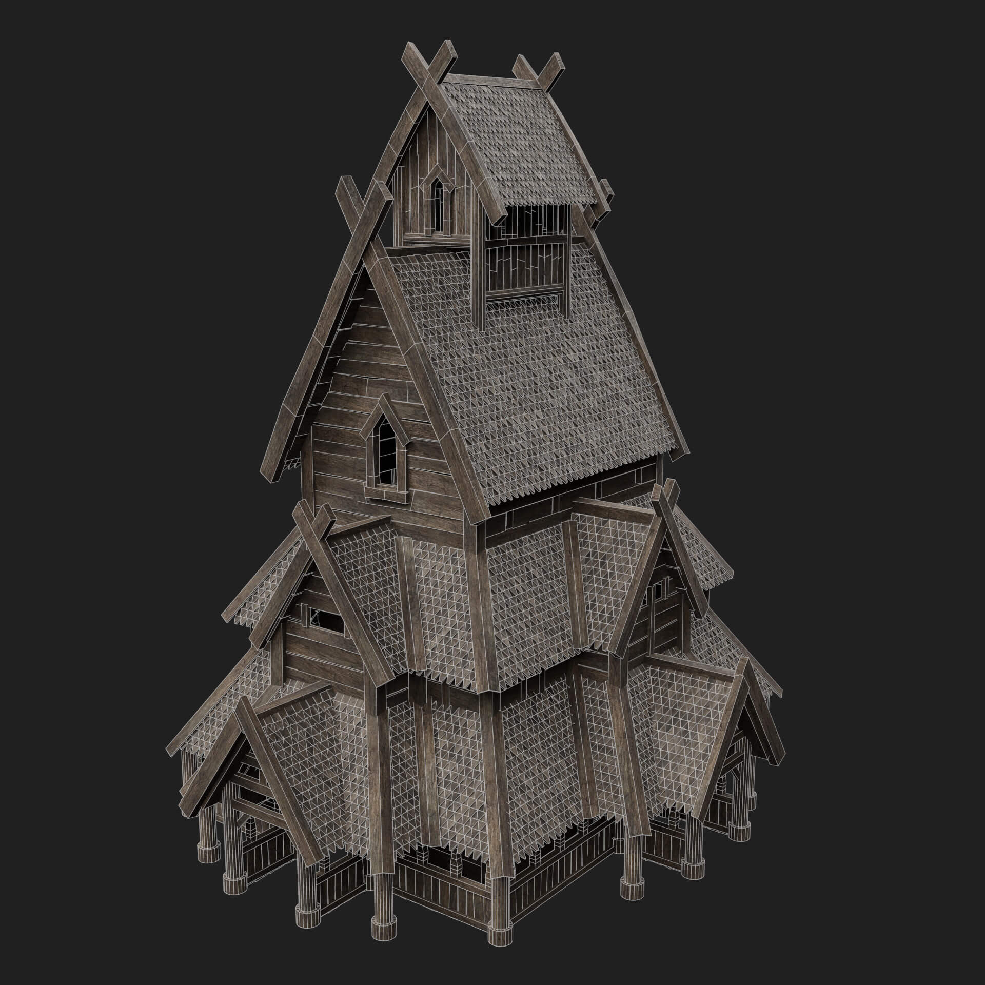 Medieval Wooden Viking Gothic Church Collection - 3D Model by Enterables