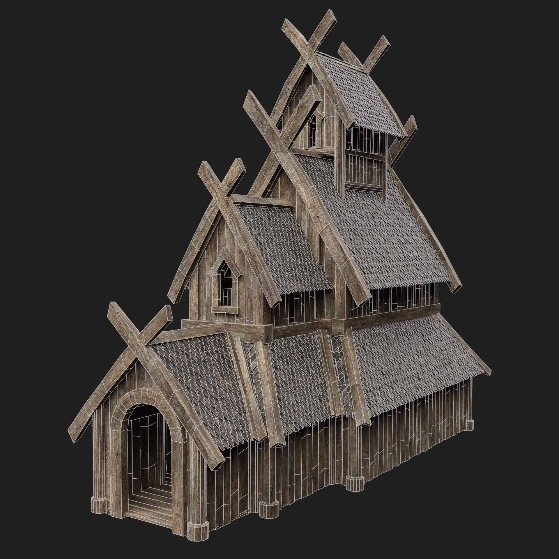 Medieval Wooden Viking Gothic Church Collection - 3D Model by Enterables