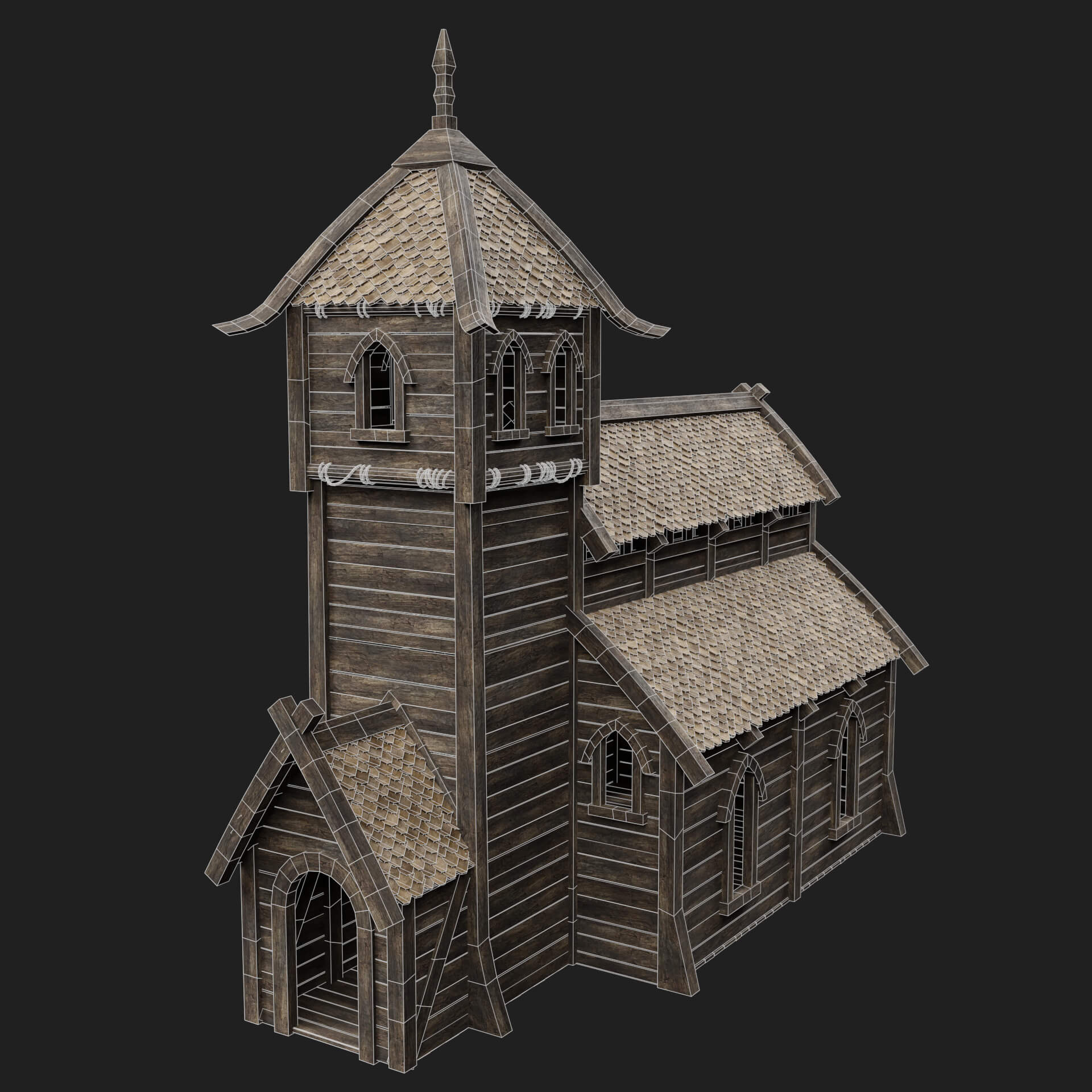 Medieval Wooden Viking Gothic Church Collection - 3D Model by Enterables