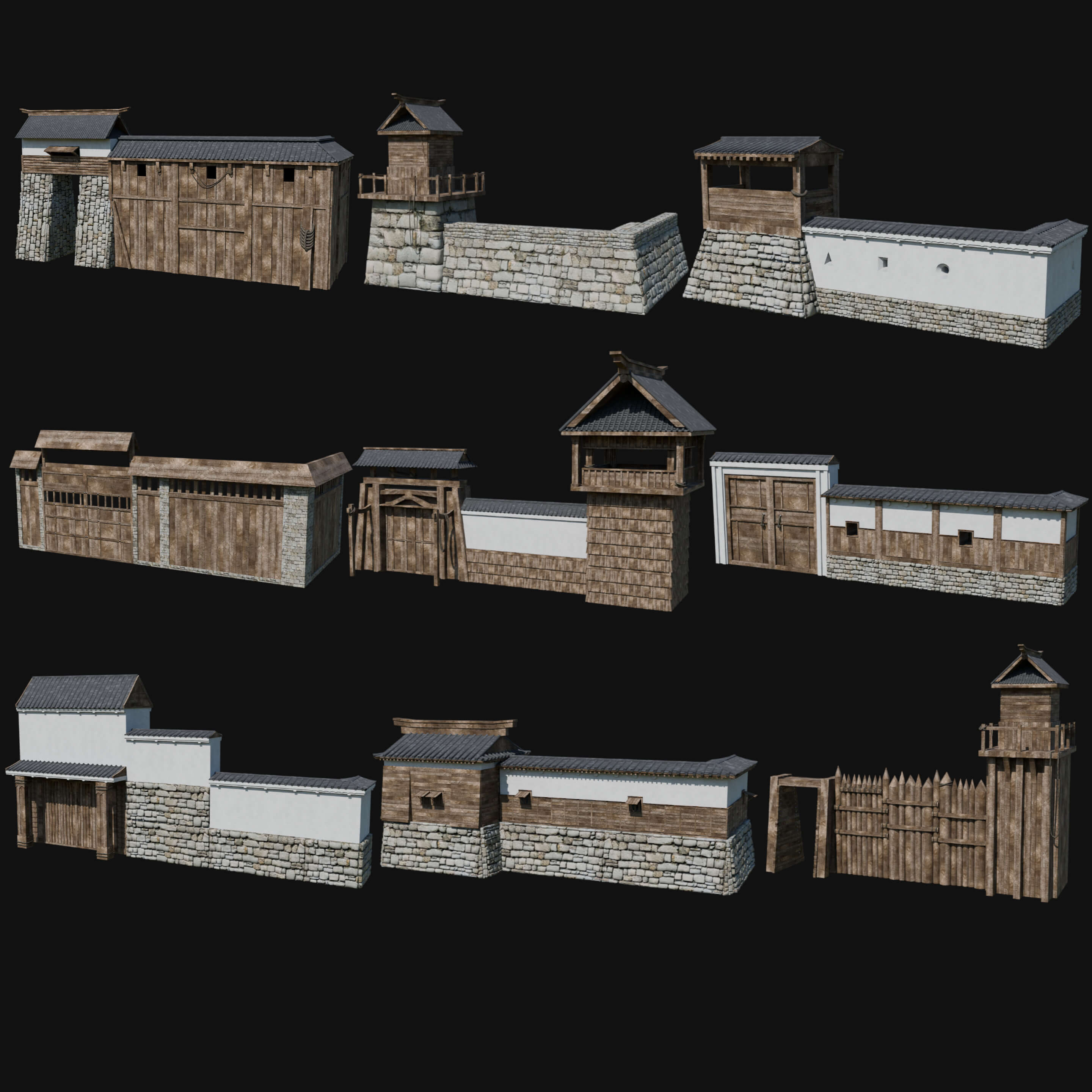 Modular Japanese Feudal Walls Collection - 3D Model by Enterables