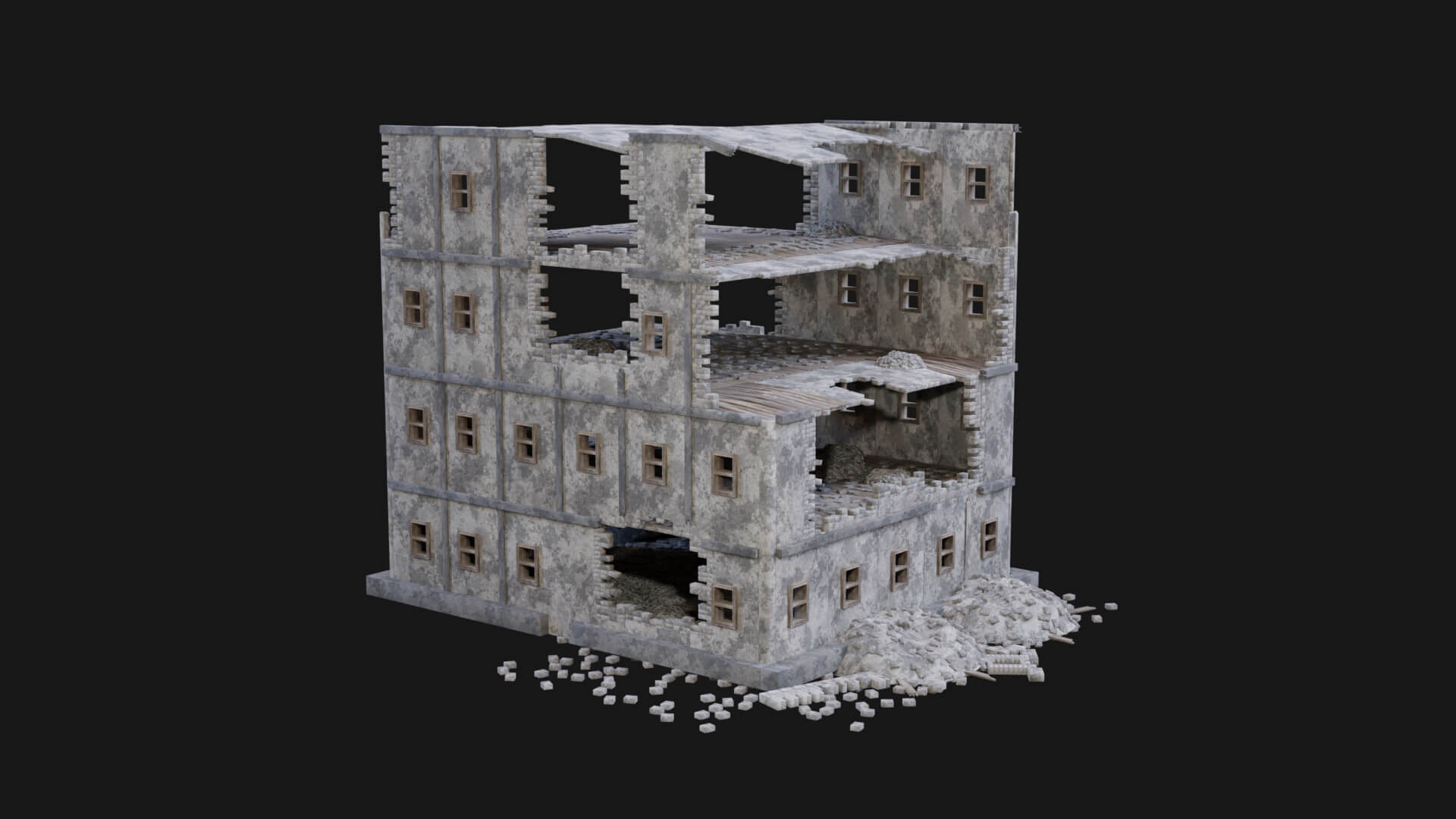 Post Apo Destroyed Civic Building Collection - 3D Model by Enterables