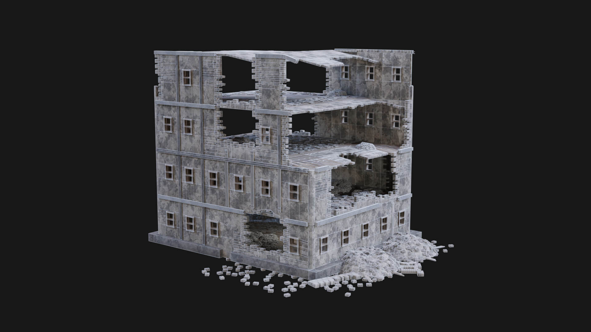 Post Apo Destroyed Civic Building Collection - 3D Model by Enterables