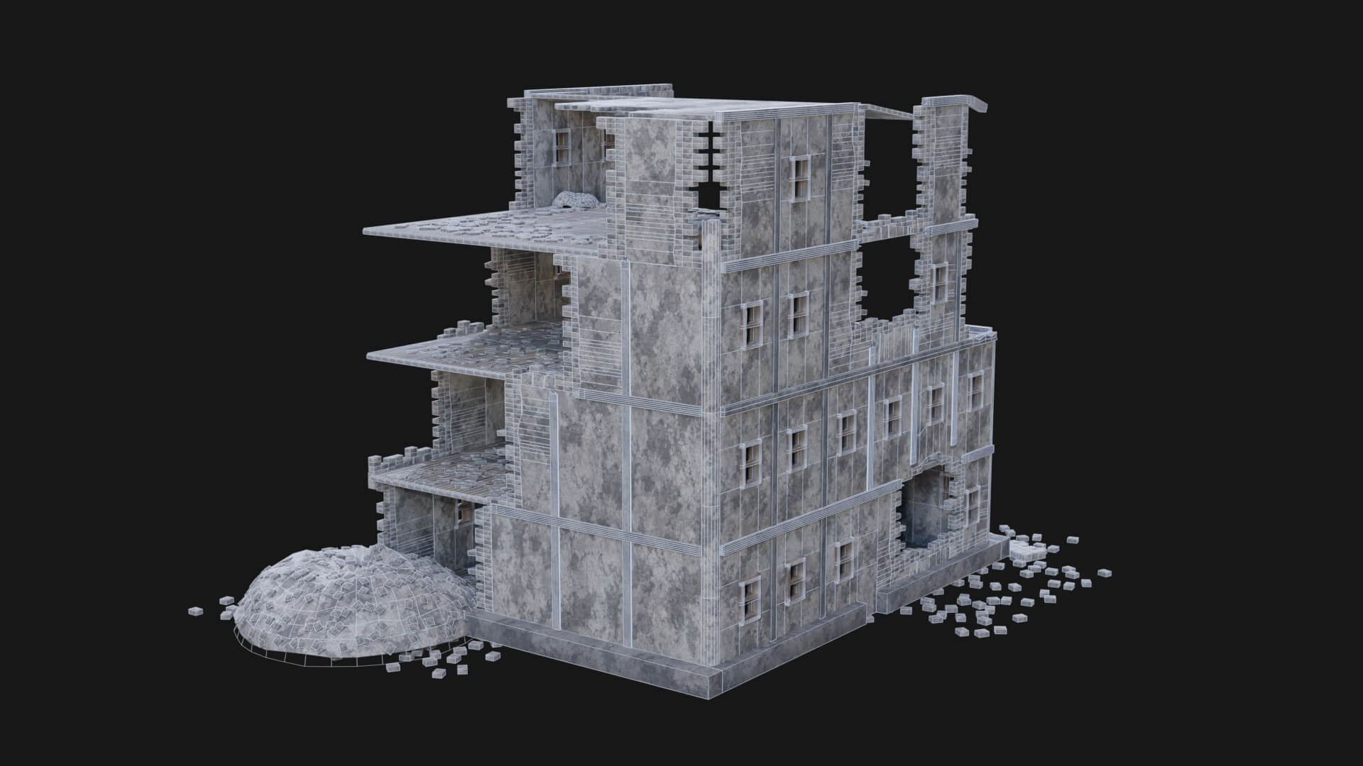 Post Apo Destroyed Civic Building Collection - 3D Model by Enterables