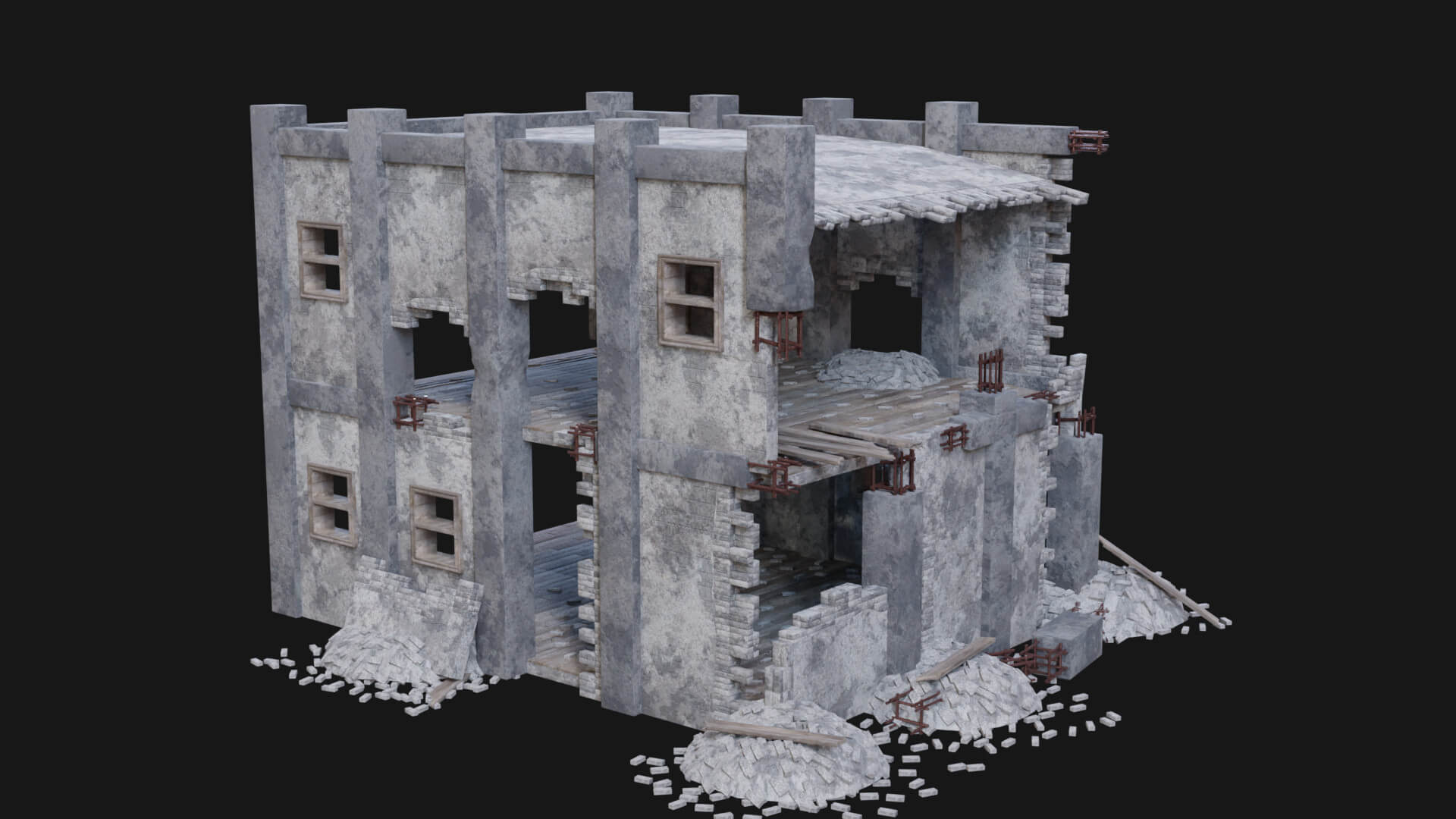Post Apo Destroyed Civic Building Collection - 3D Model by Enterables