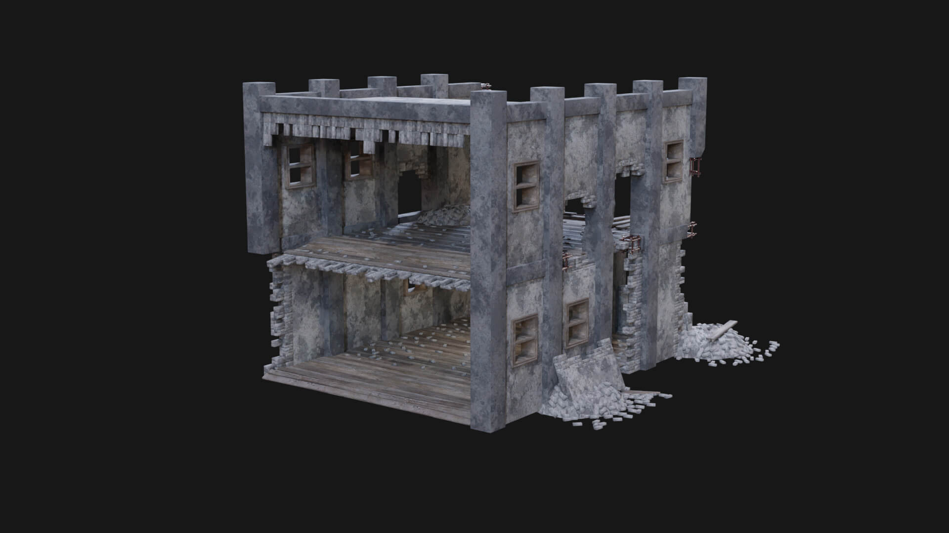 Post Apo Destroyed Civic Building Collection - 3D Model by Enterables
