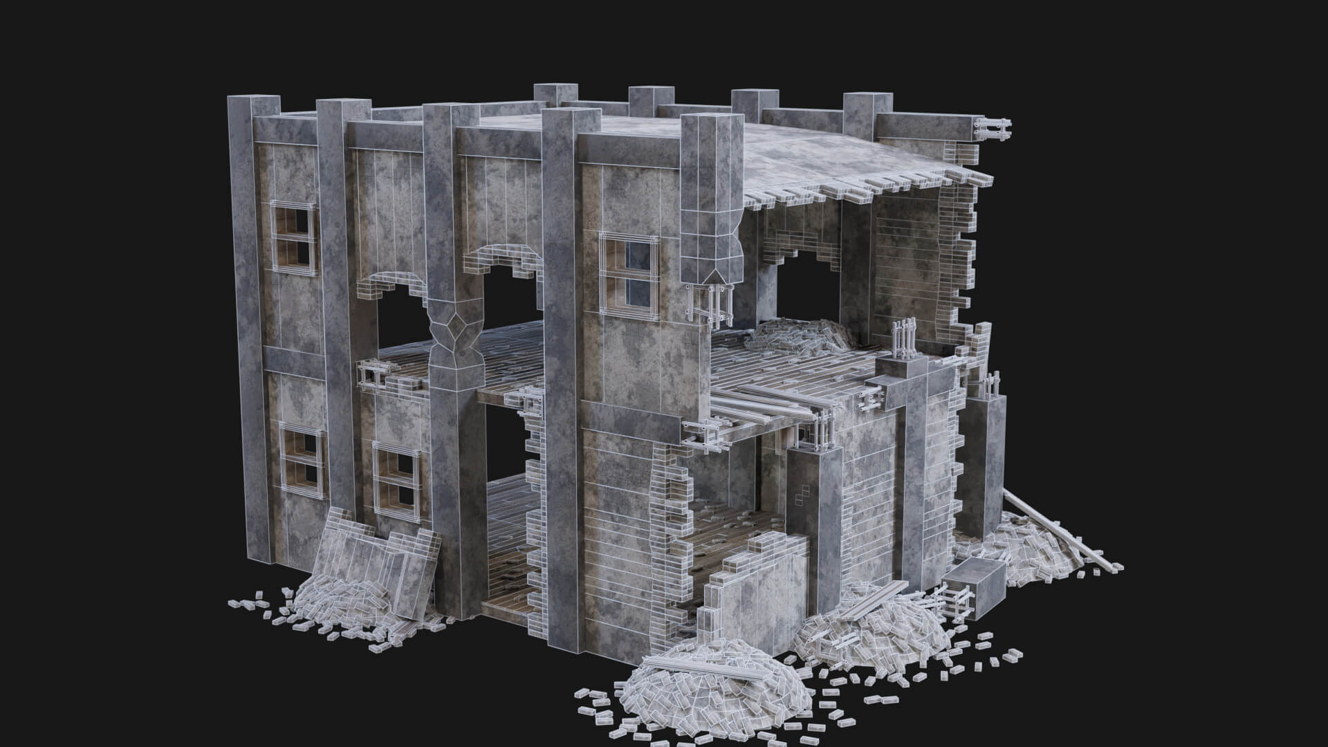 Post Apo Destroyed Civic Building Collection - 3D Model by Enterables