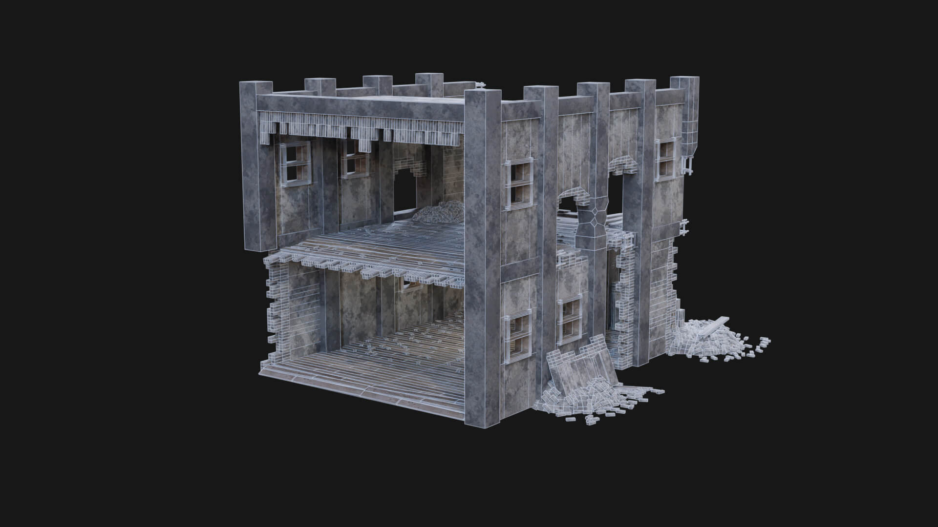 Post Apo Destroyed Civic Building Collection - 3D Model by Enterables