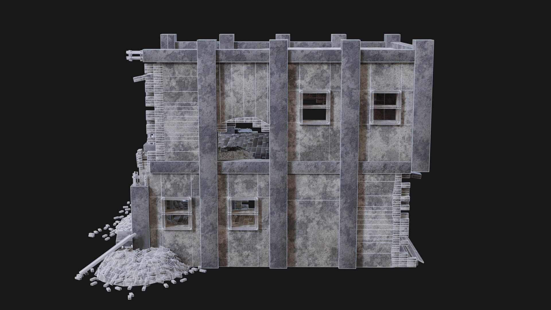 Post Apo Destroyed Civic Building Collection - 3D Model by Enterables