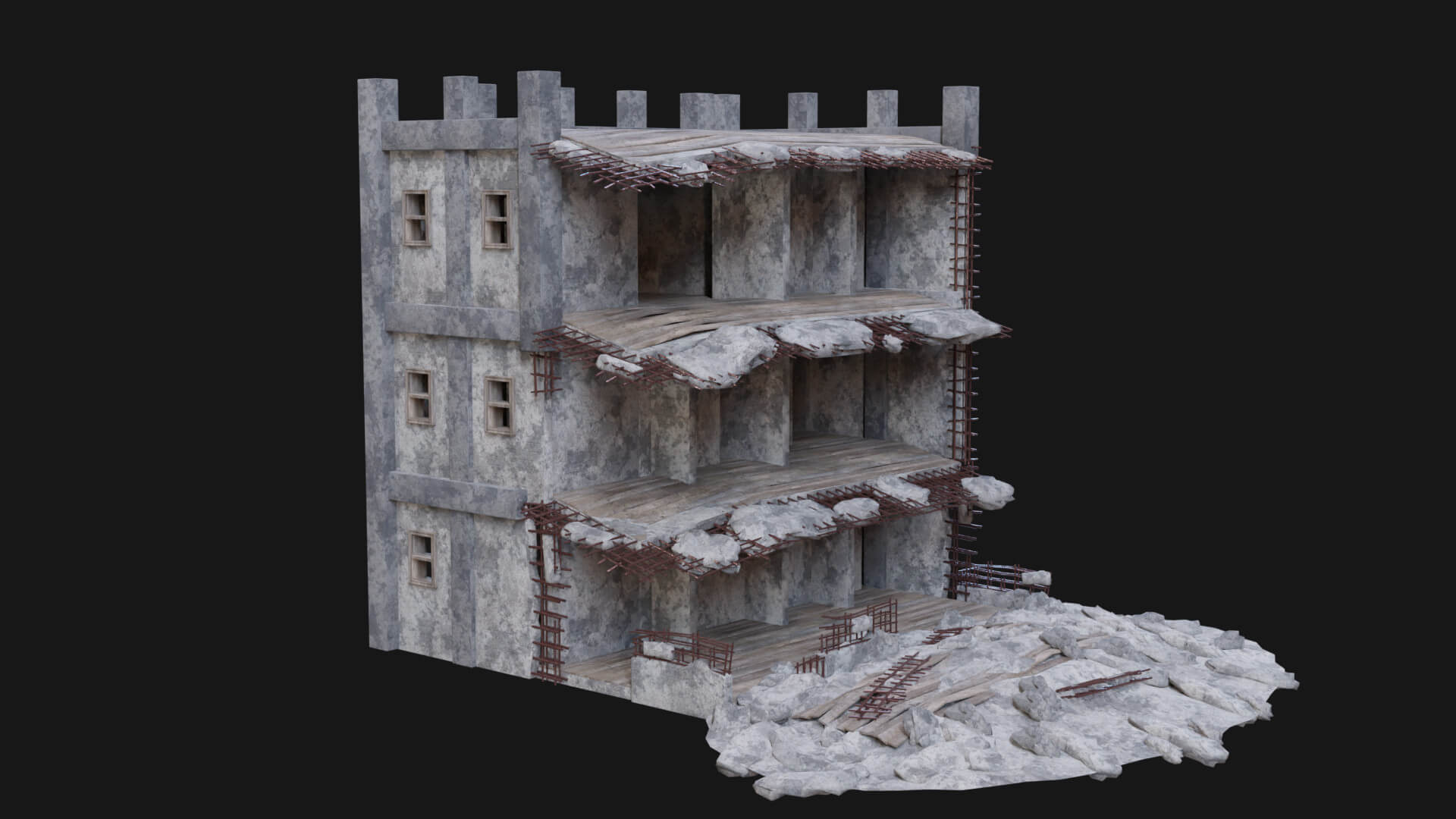 Post Apo Destroyed Civic Building Collection - 3D Model by Enterables