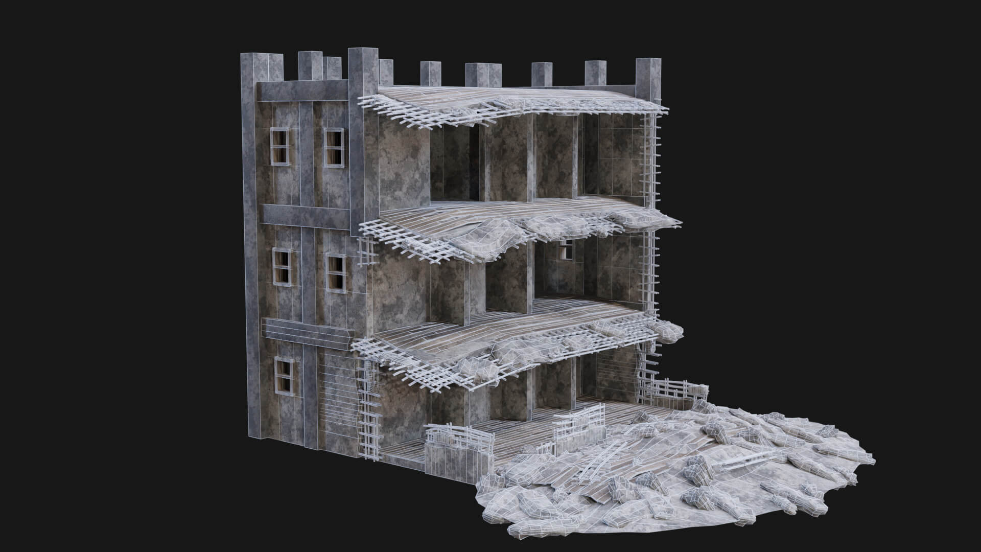 Post Apo Destroyed Civic Building Collection - 3D Model by Enterables