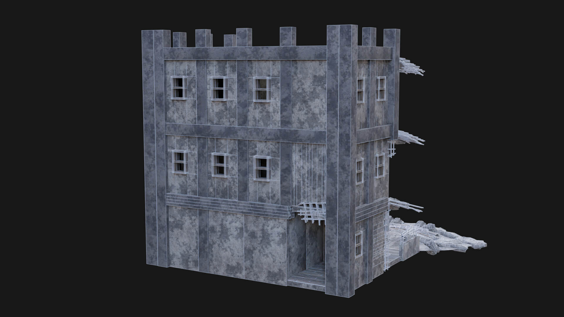 Post Apo Destroyed Civic Building Collection - 3D Model by Enterables