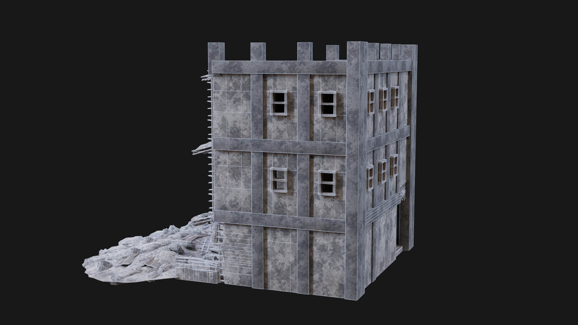 Post Apo Destroyed Civic Building Collection - 3D Model by Enterables