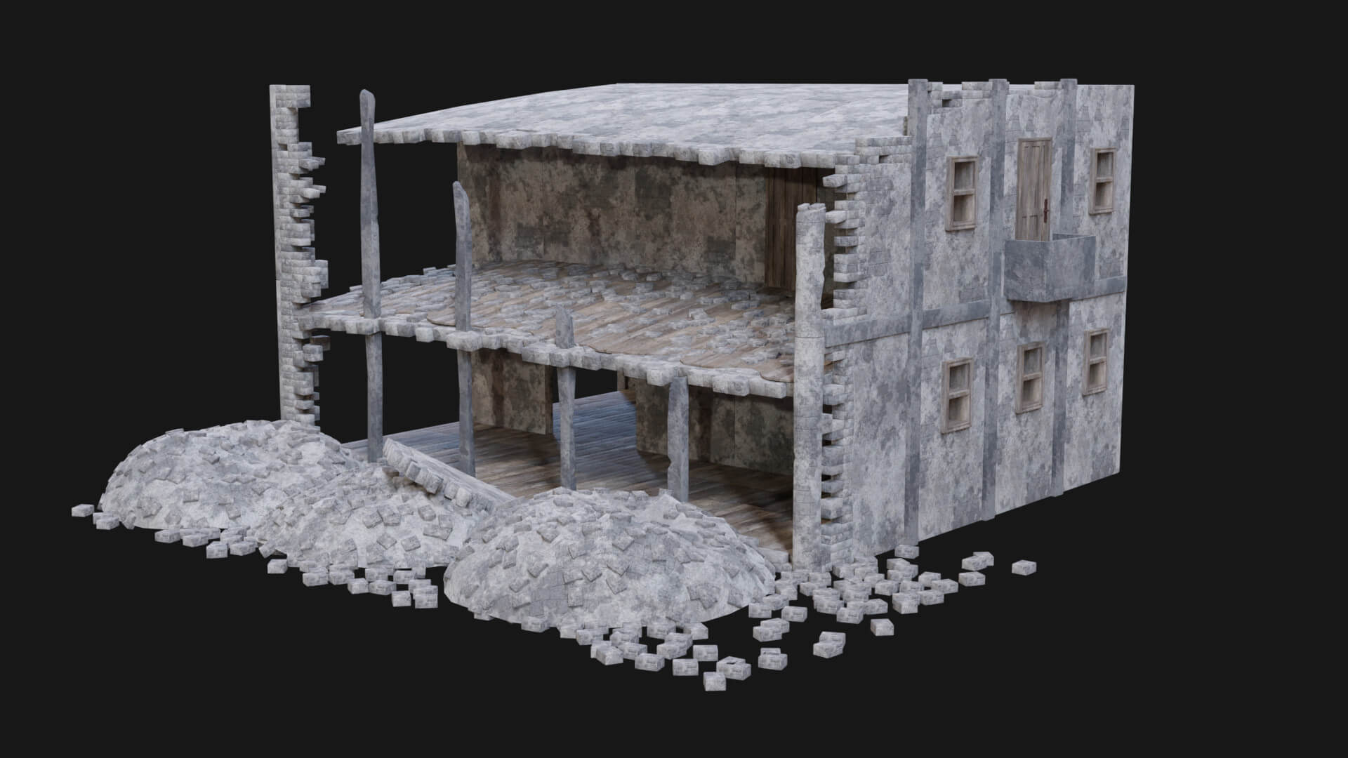 Post Apo Destroyed Civic Building Collection - 3D Model by Enterables