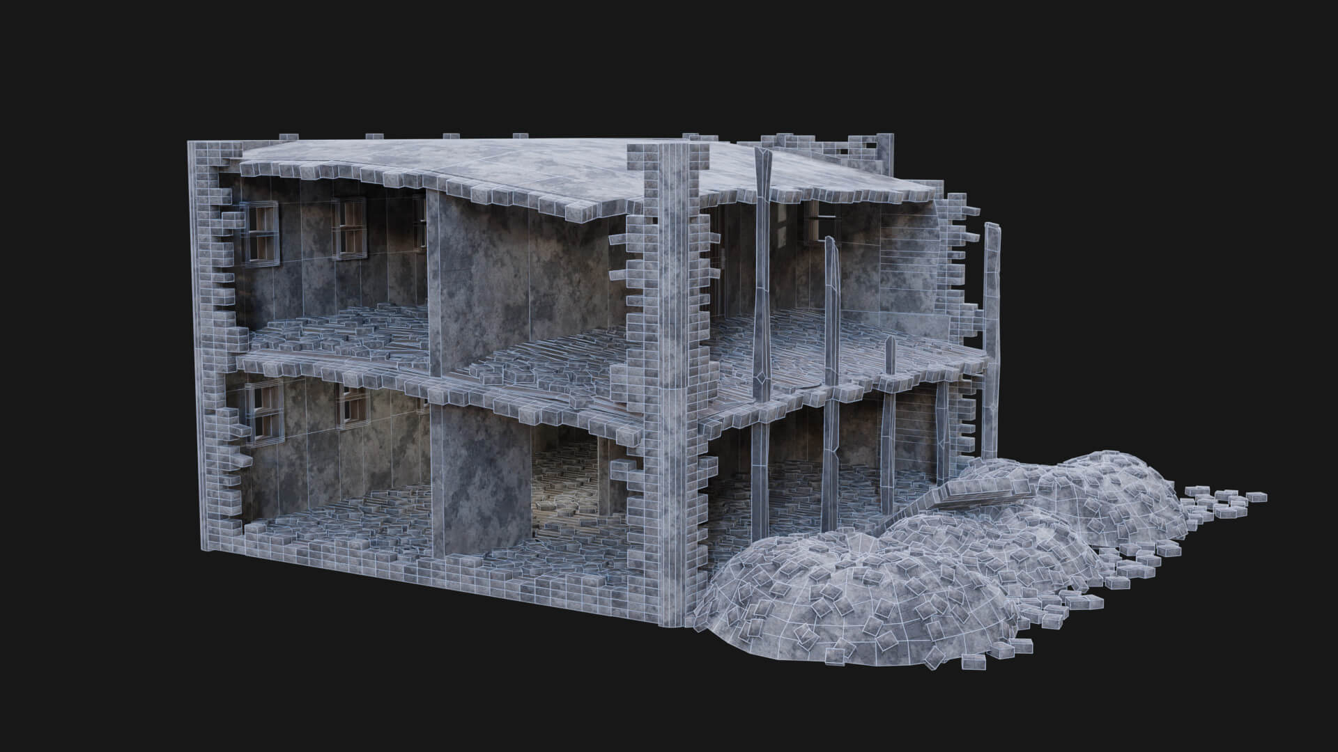 Post Apo Destroyed Civic Building Collection - 3D Model by Enterables