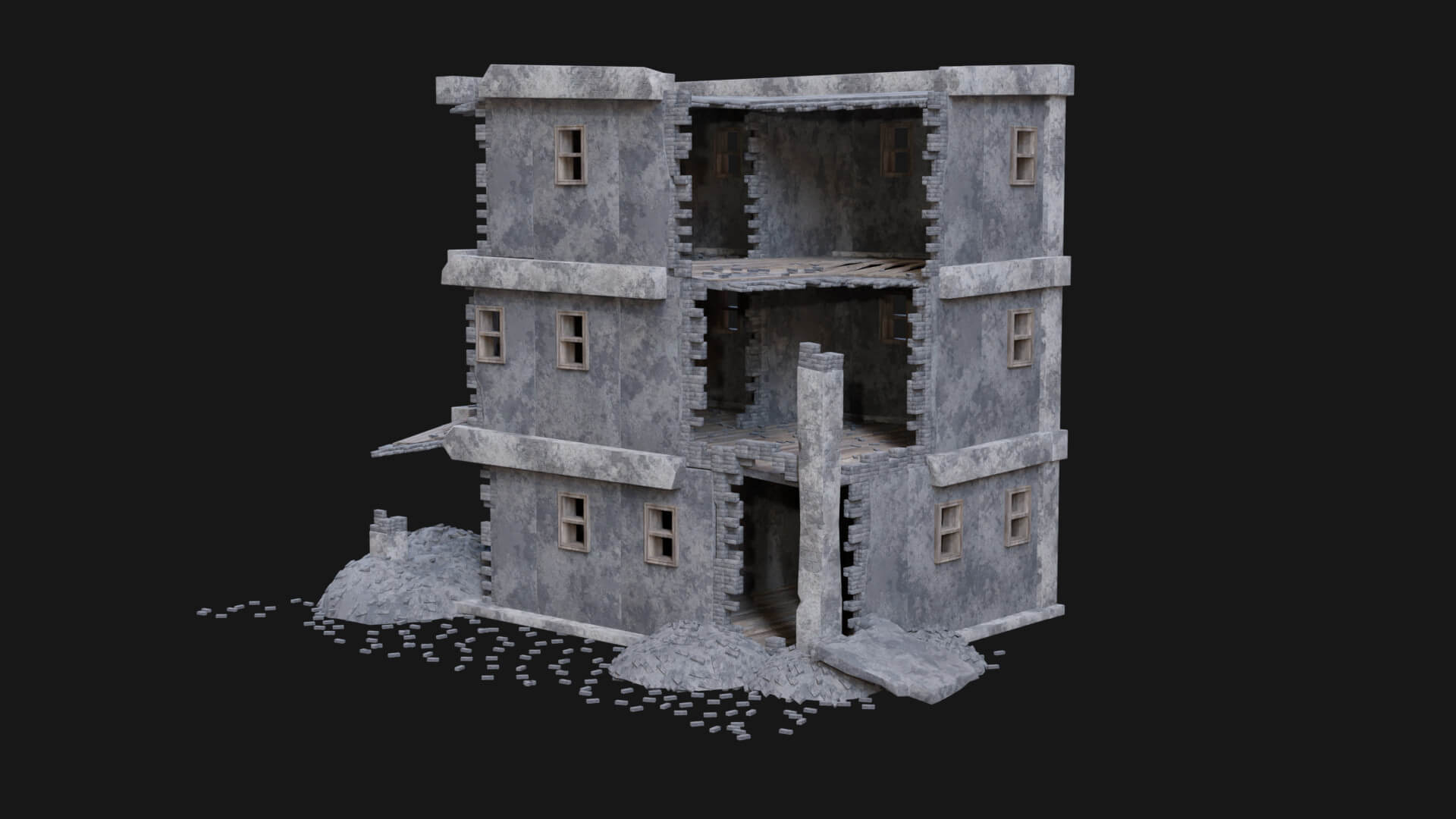 Post Apo Destroyed Civic Building Collection - 3D Model by Enterables