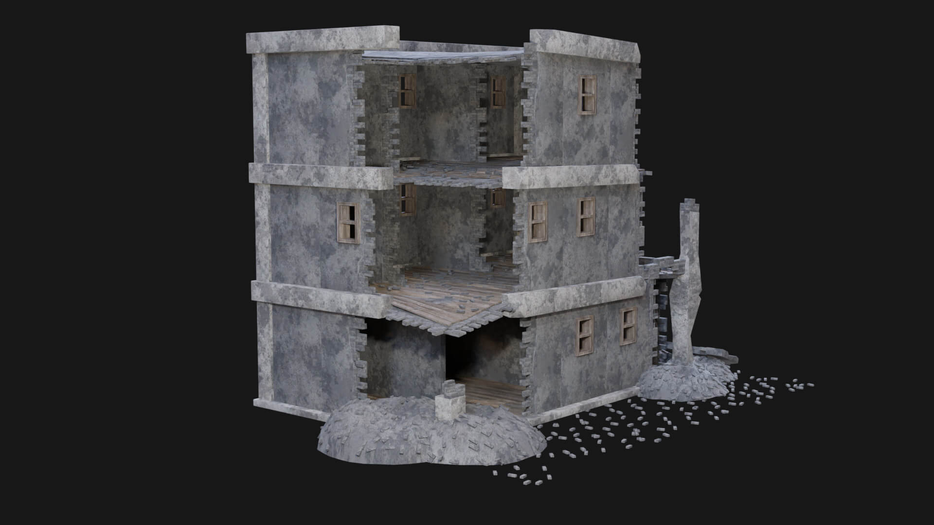 Post Apo Destroyed Civic Building Collection - 3D Model by Enterables