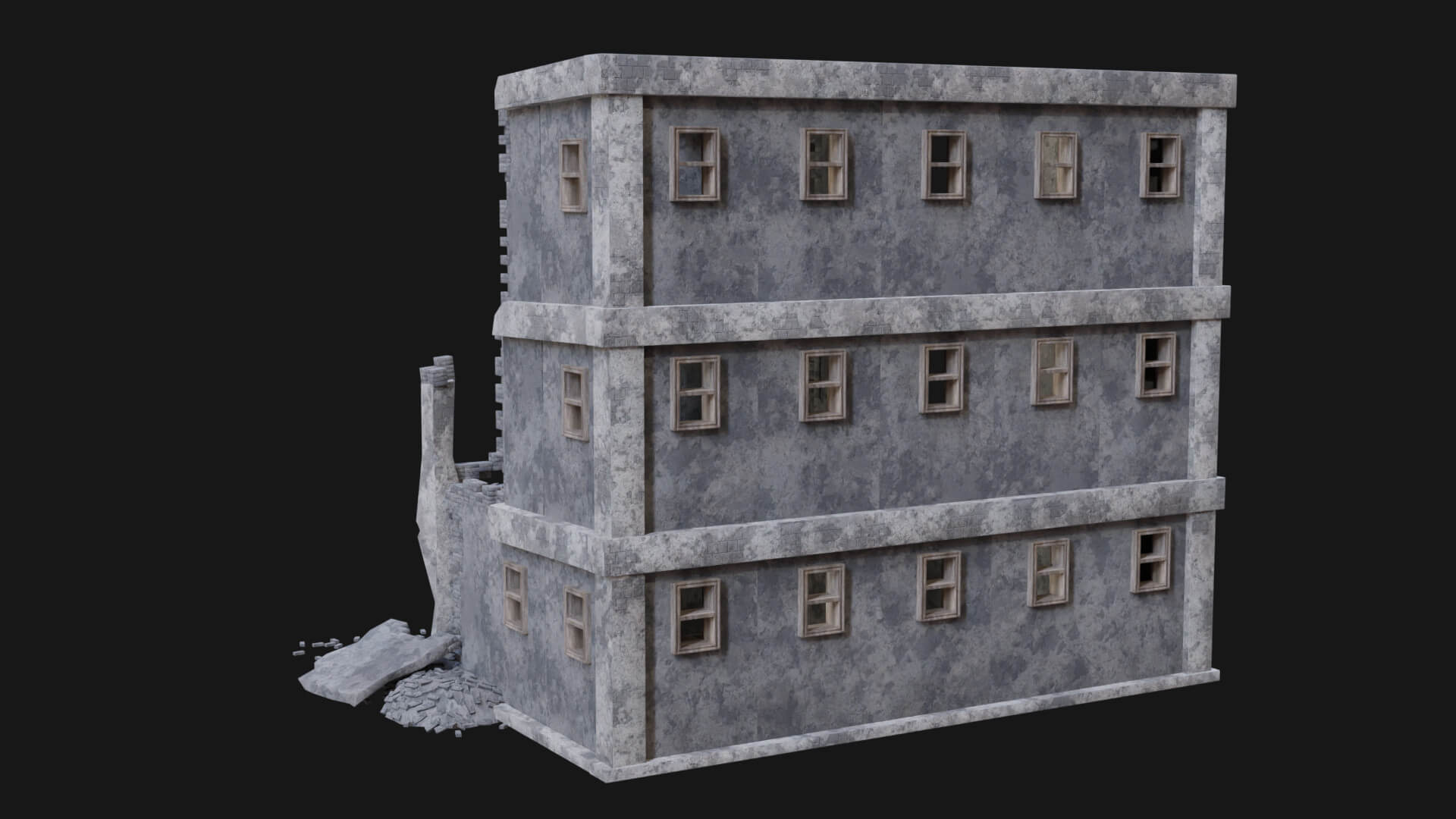 Post Apo Destroyed Civic Building Collection - 3D Model by Enterables