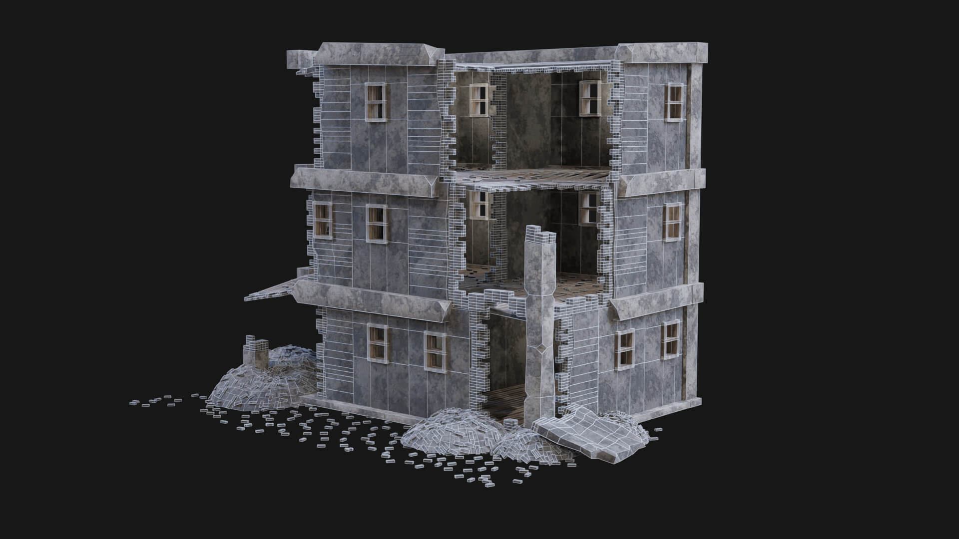 Post Apo Destroyed Civic Building Collection - 3D Model by Enterables