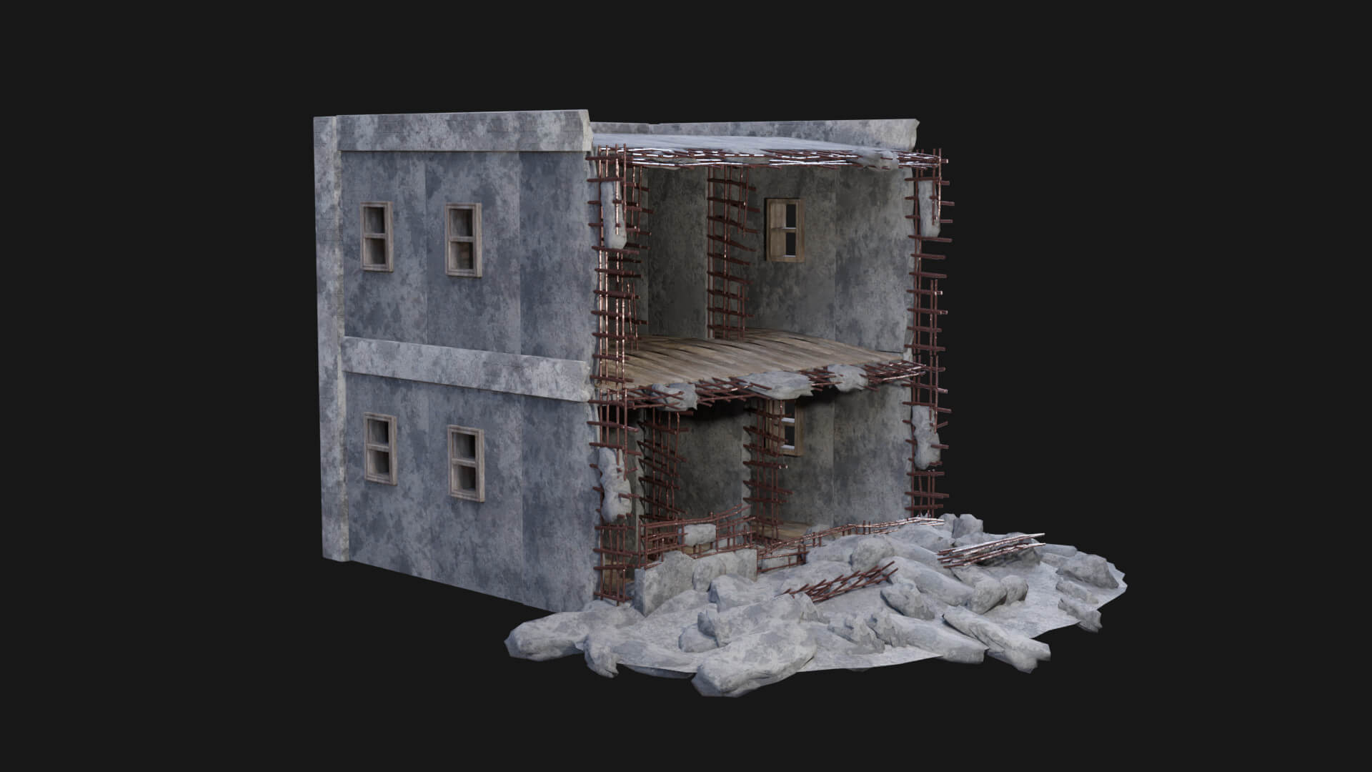 Post Apo Destroyed Civic Building Collection - 3D Model by Enterables