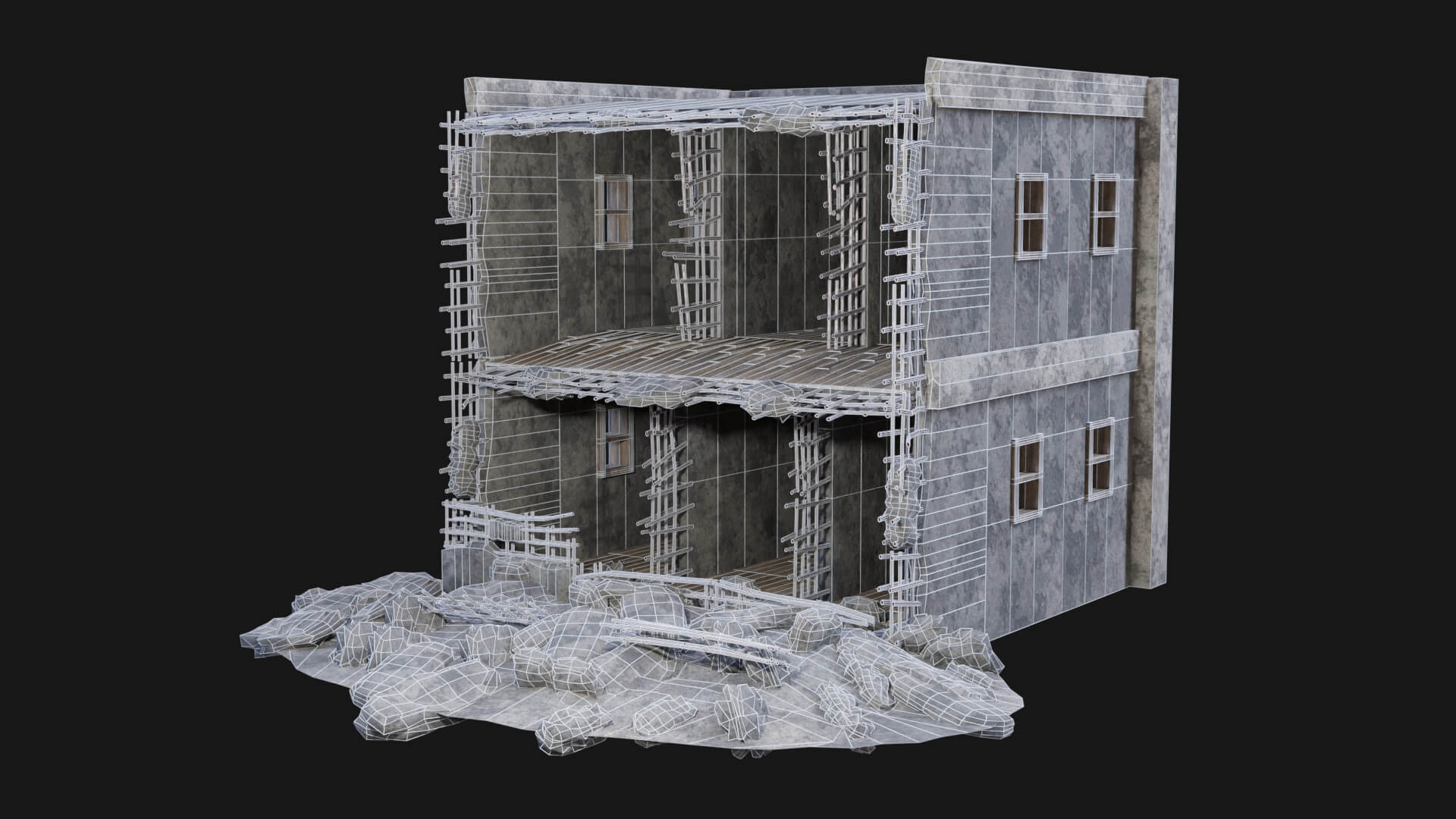 Post Apo Destroyed Civic Building Collection - 3D Model by Enterables
