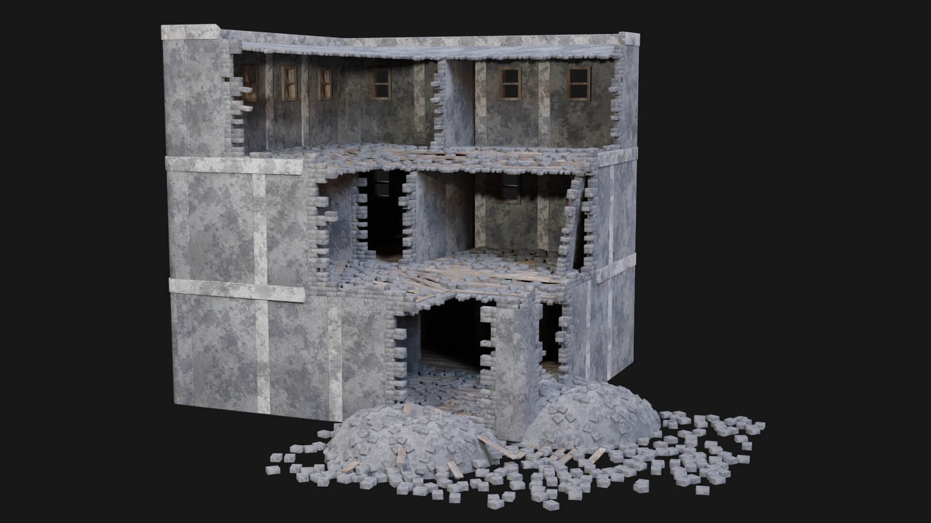 Post Apo Destroyed Civic Building Collection - 3D Model by Enterables