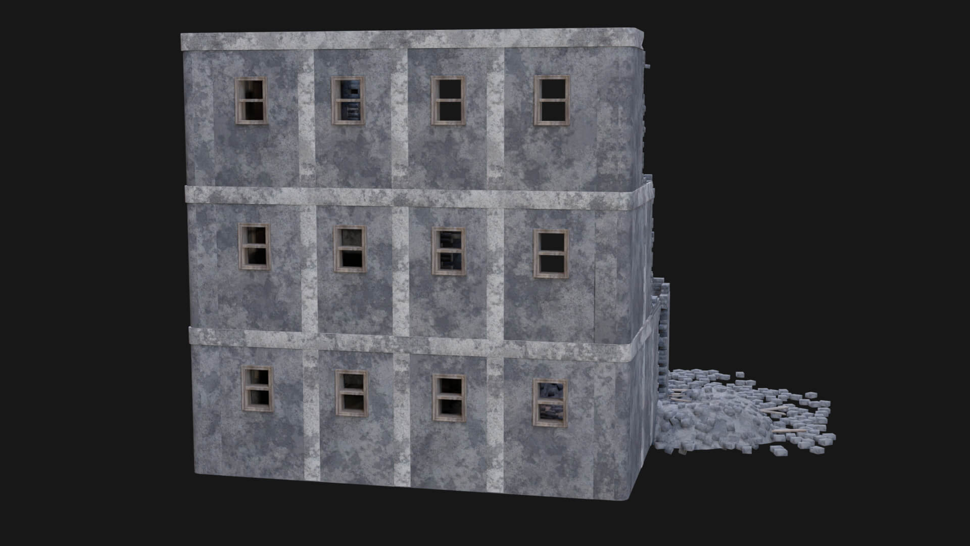 Post Apo Destroyed Civic Building Collection - 3D Model by Enterables