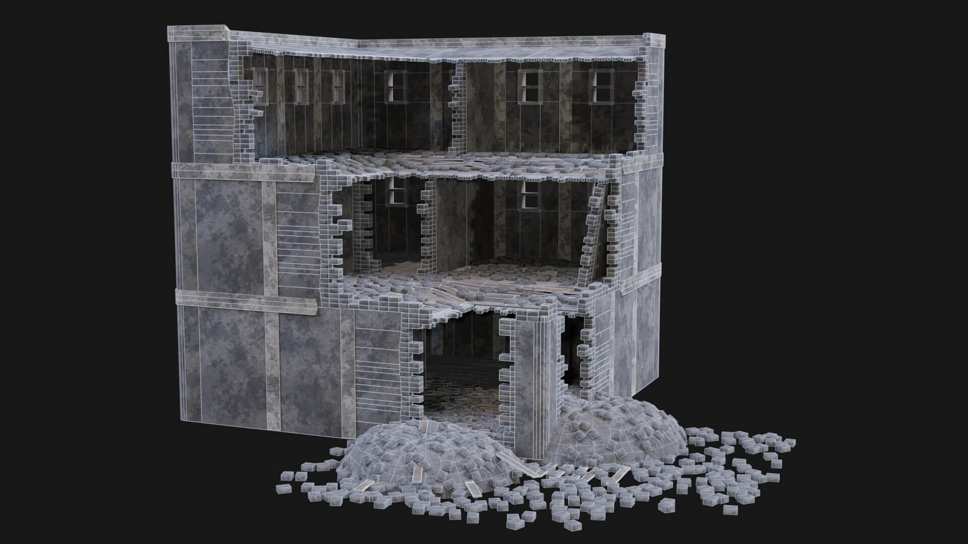 Post Apo Destroyed Civic Building Collection - 3D Model by Enterables