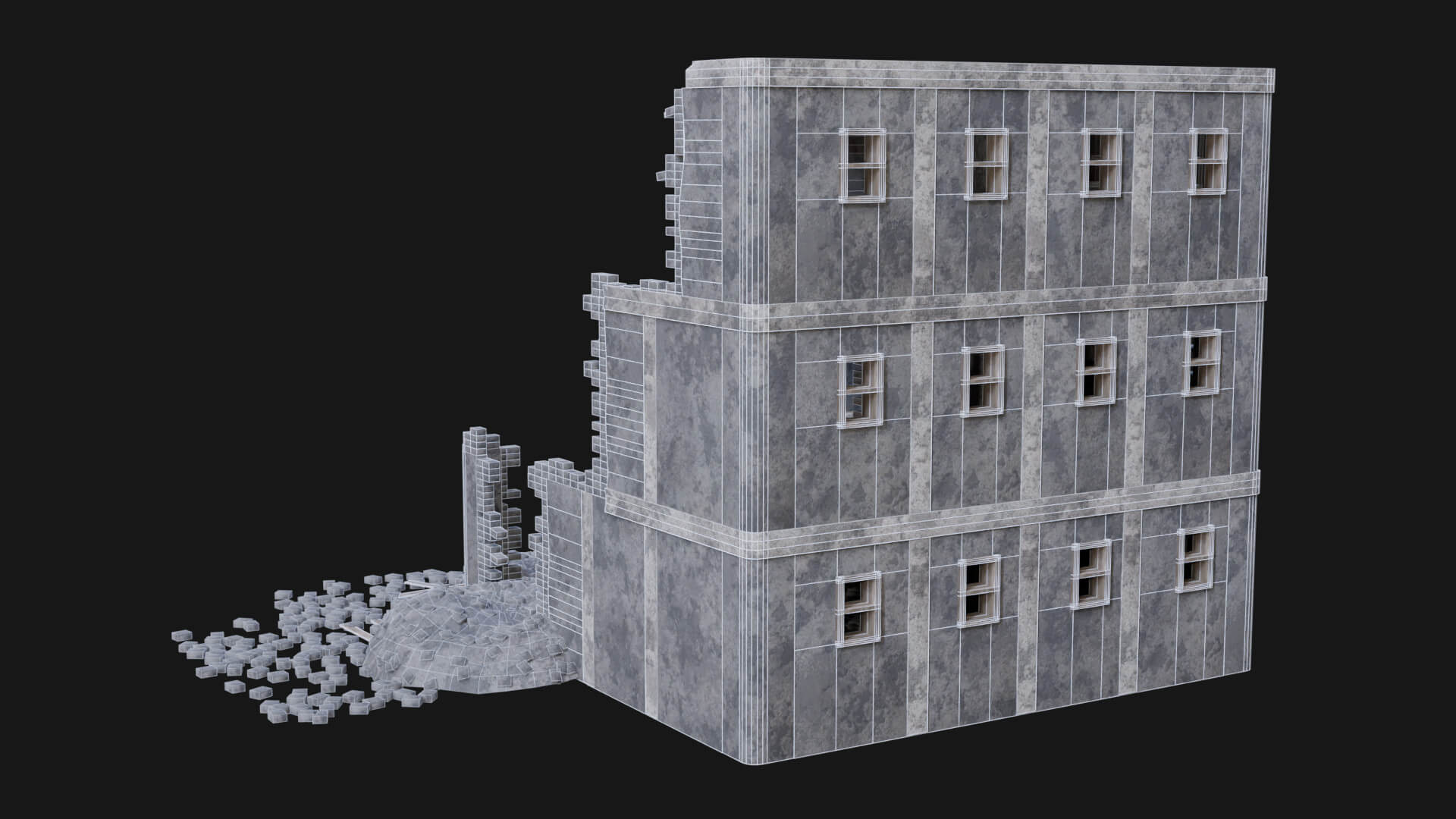 Post Apo Destroyed Civic Building Collection - 3D Model by Enterables