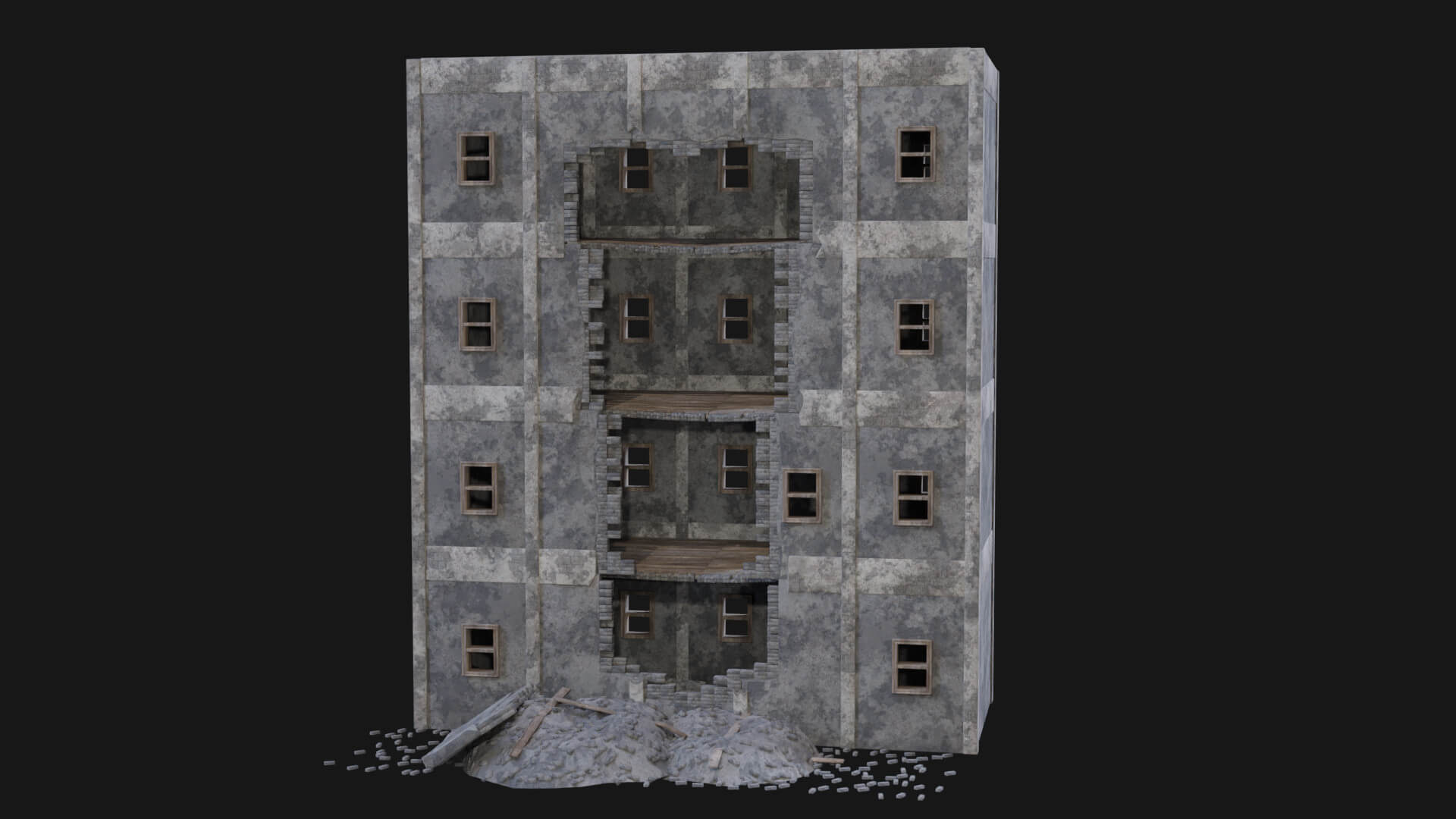 Post Apo Destroyed Civic Building Collection - 3D Model by Enterables