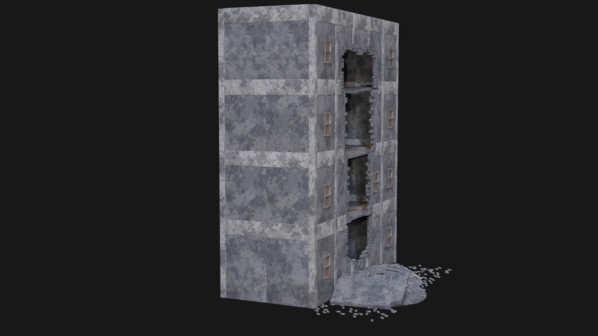 Post Apo Destroyed Civic Building Collection - 3D Model by Enterables