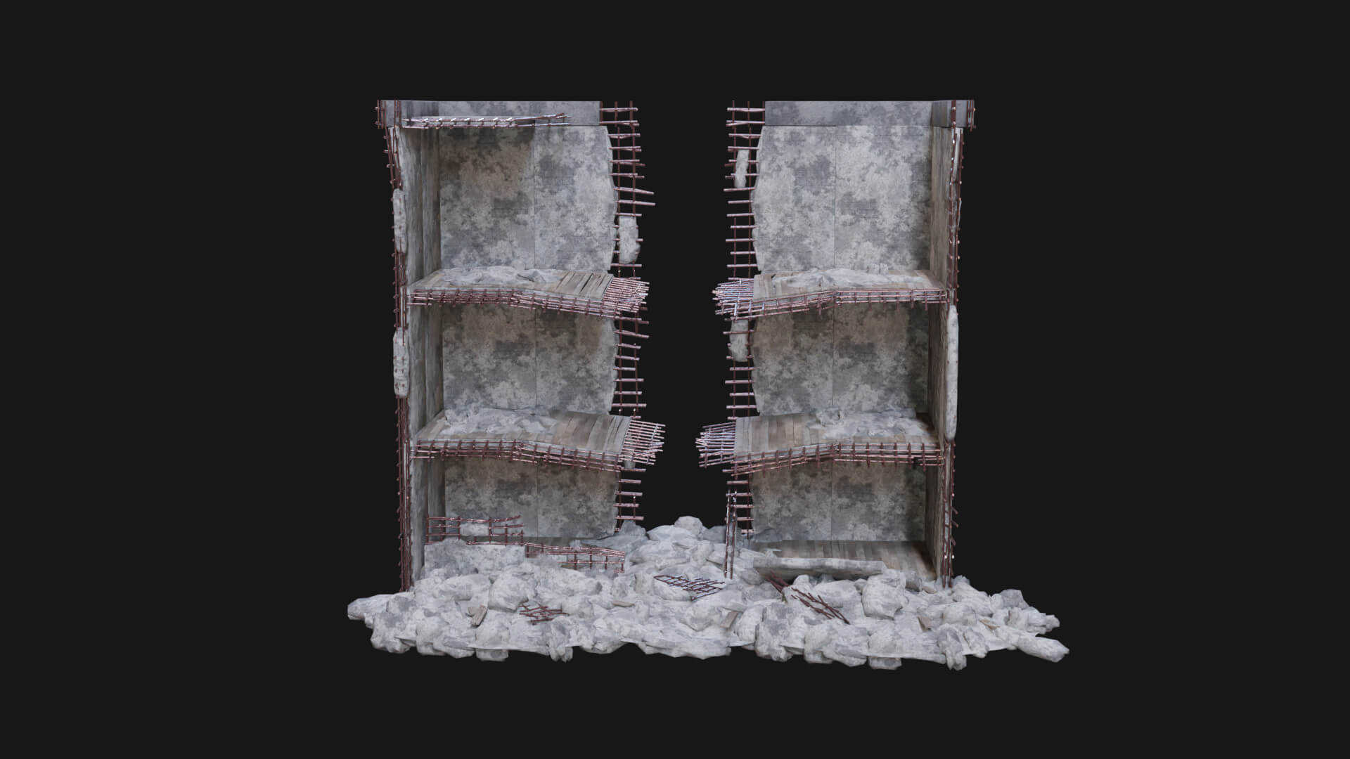 Post Apo Destroyed Civic Building Collection - 3D Model by Enterables