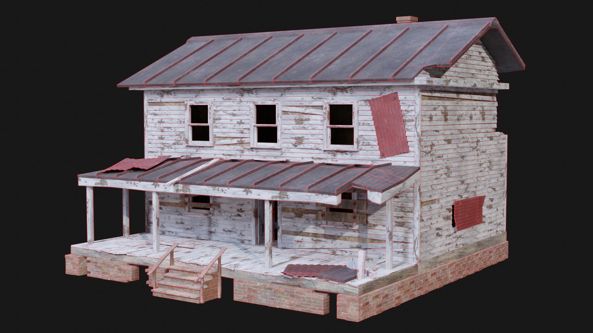 Post Apo Destroyed House Cabin Collection - 3D Model by Enterables