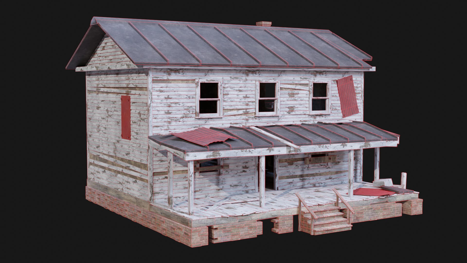 Post Apo Destroyed House Cabin Collection - 3D Model by Enterables