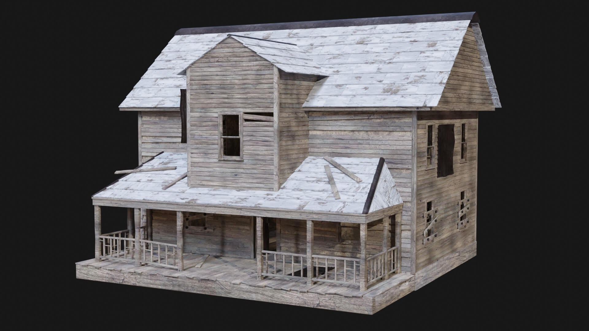 Post Apo Destroyed House Cabin Collection - 3D Model by Enterables