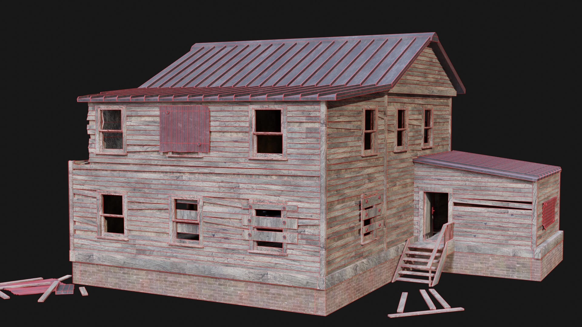 Post Apo Destroyed House Cabin Collection - 3D Model by Enterables